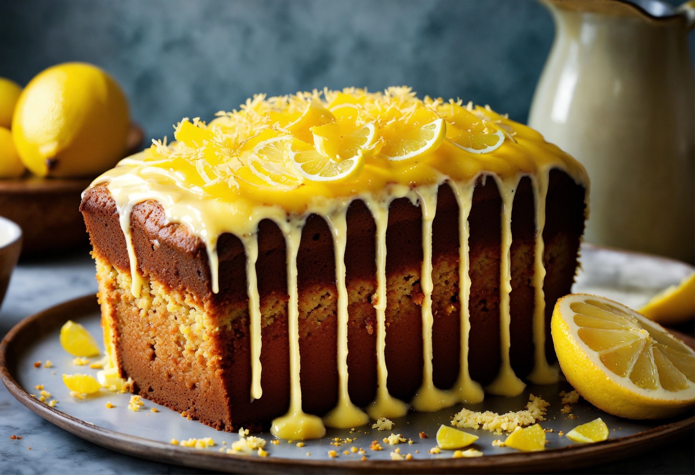Lexica - Capture the essence of a sliced up lemon cake in loaf vorm a ...