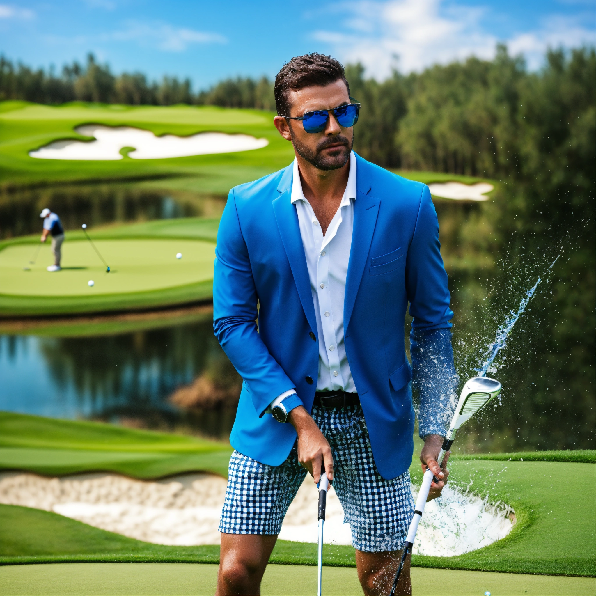 Lexica - 4k hd ultra realistic cool man blue blazer, sunglasses ...