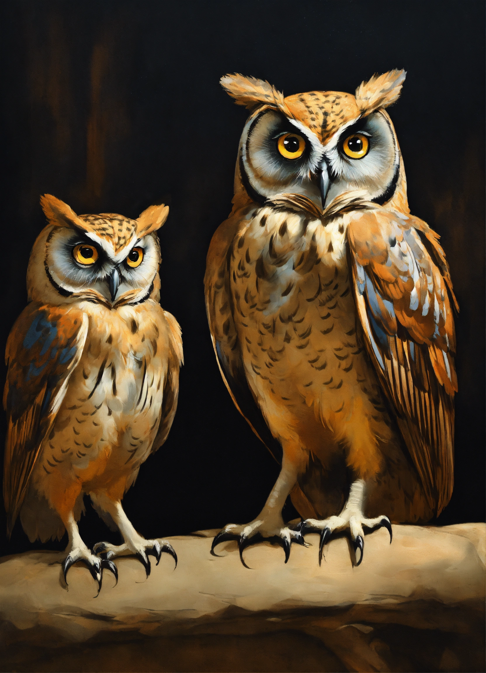 Lexica - Portrait of a small and a large owl, the small owl weint with ...