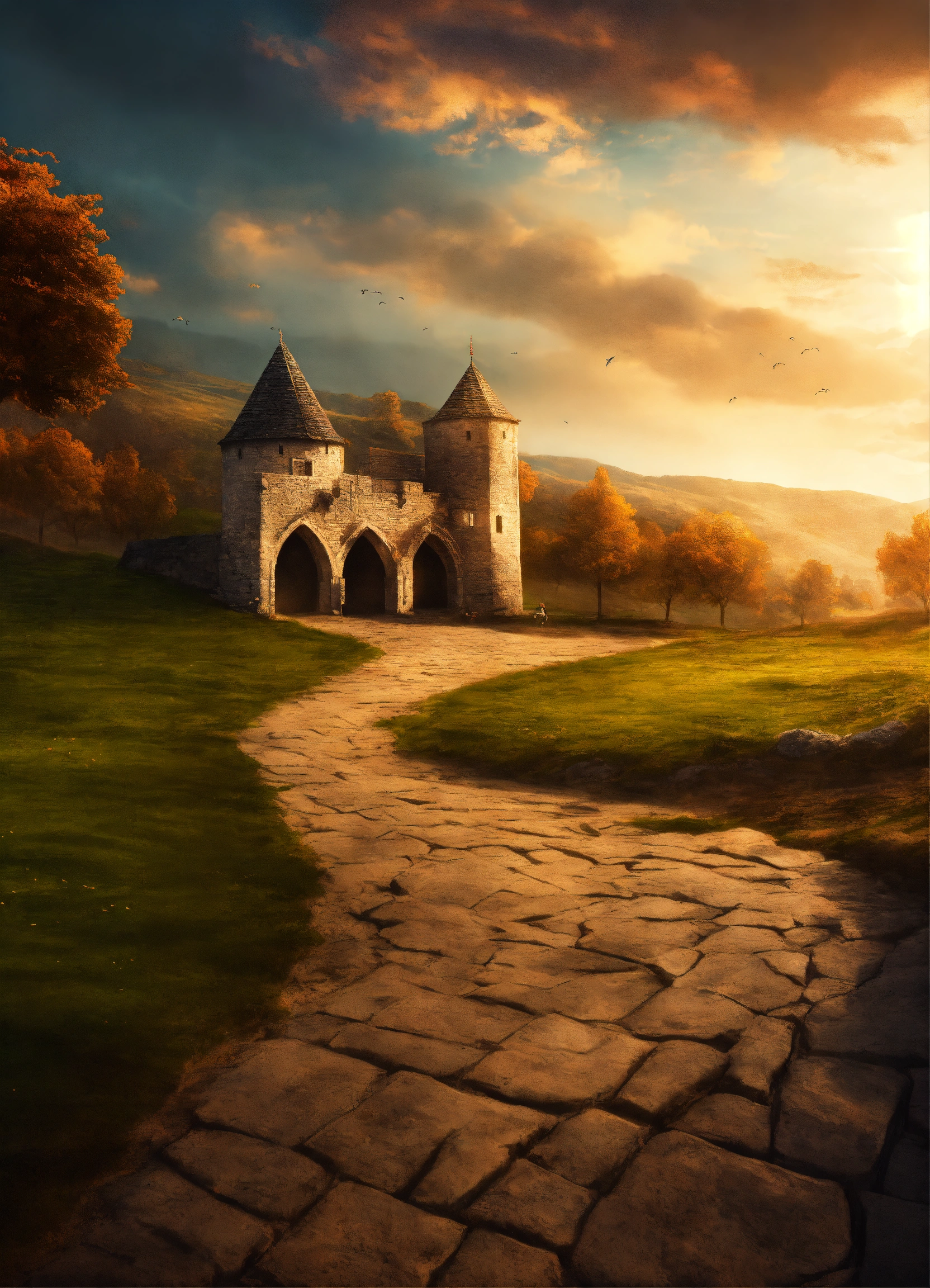 Lexica - Create a design Medieval background with fantasy lighting ...