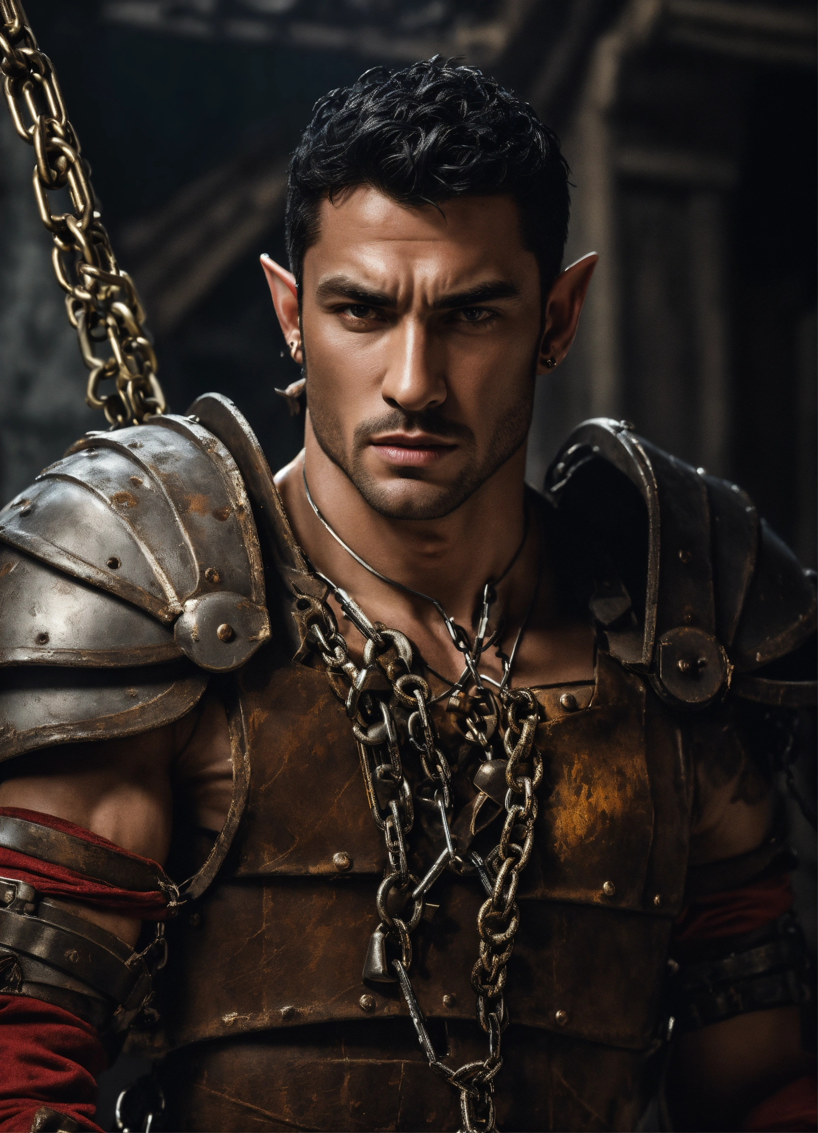 Lexica - Full body strong handsome Latino god elf chained by enemies ...