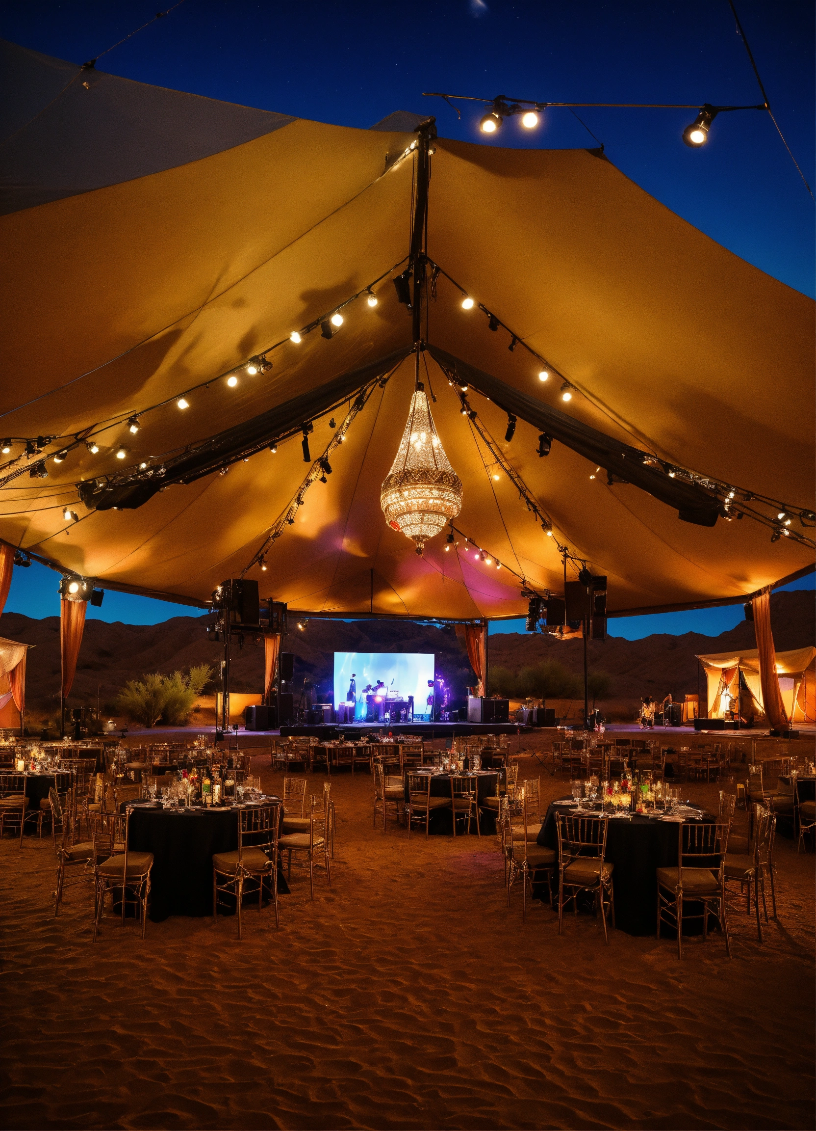 Lexica - Elegant desert Arabian tent themed outdoor concert stage with ...