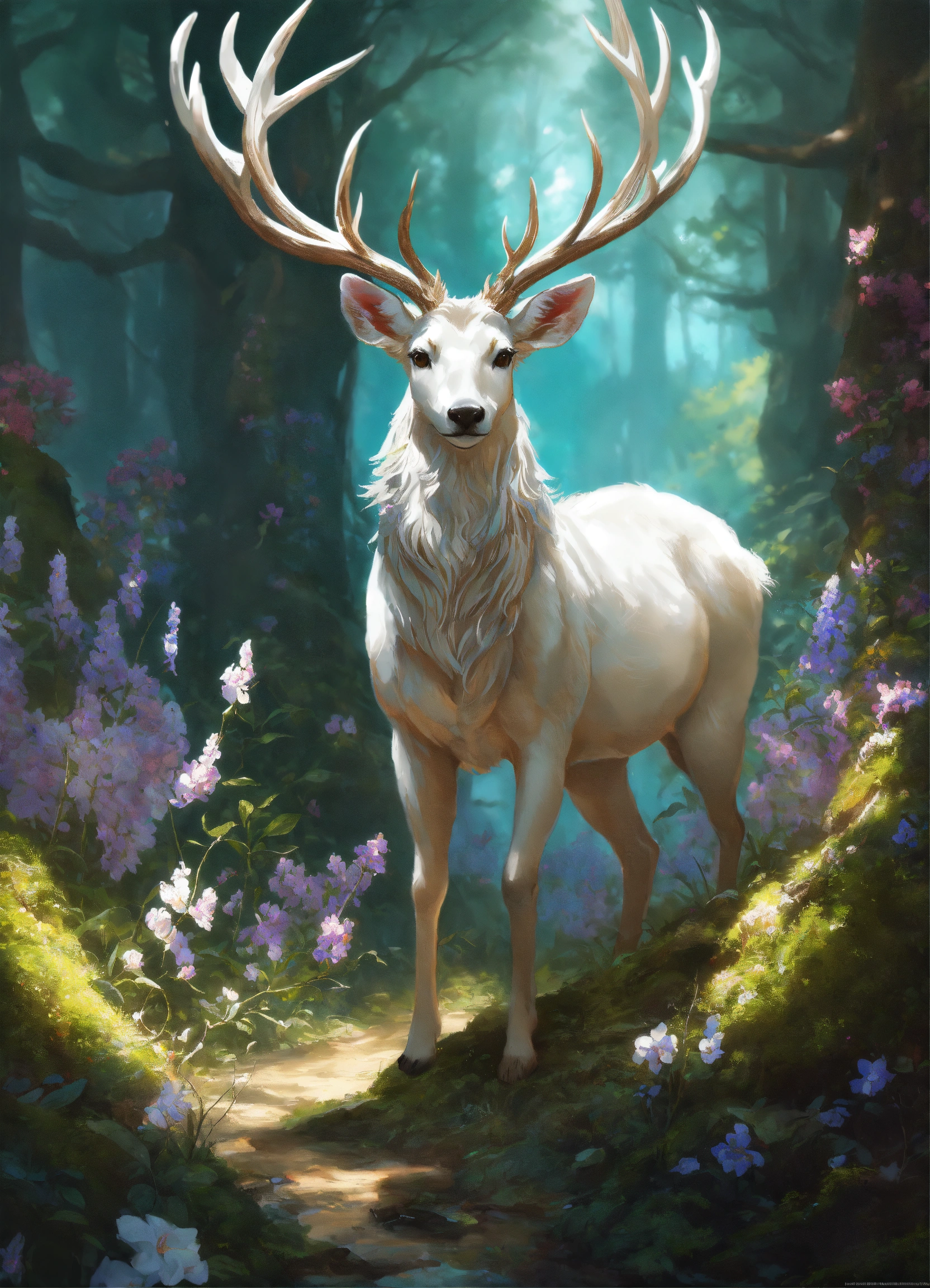 Lexica - Big animal white deer, armor magic, running around forest ...
