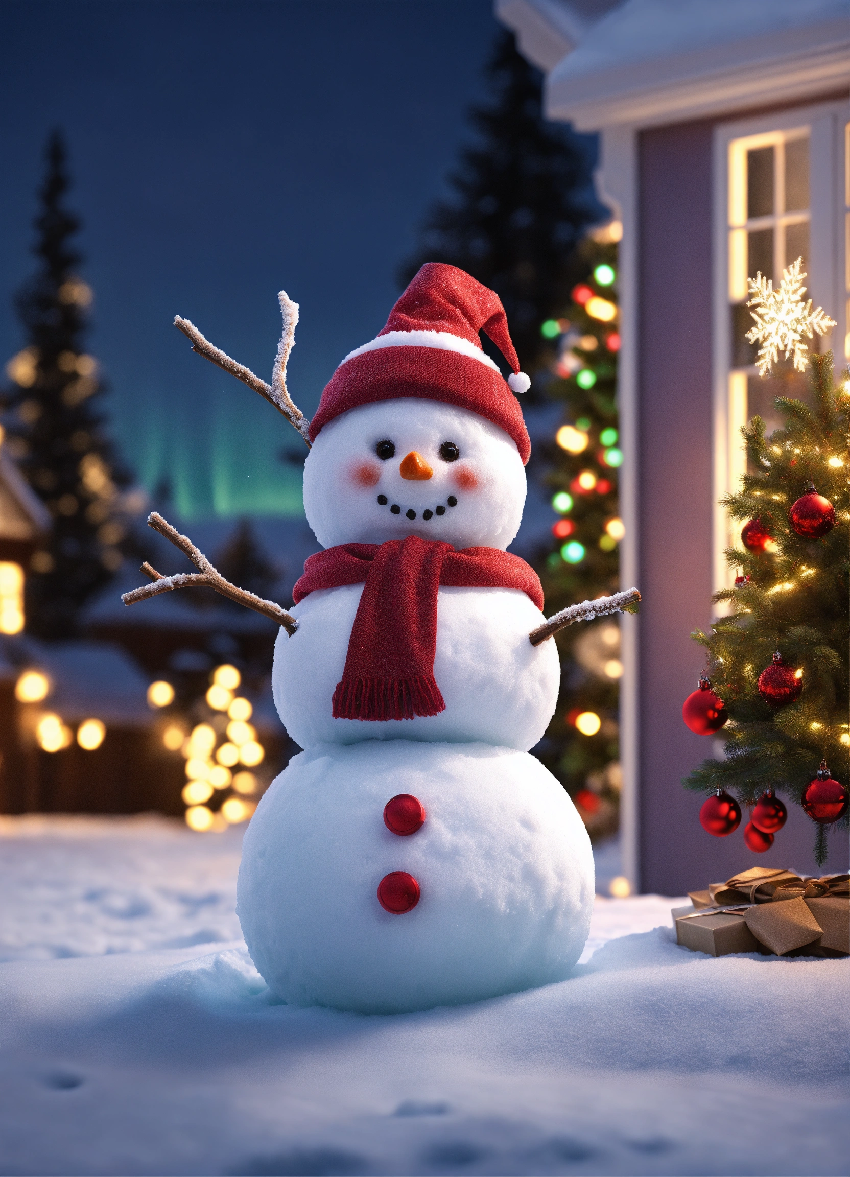 Lexica - 3d realistic cute snoman during Christmas aurora snowman. 8k ...