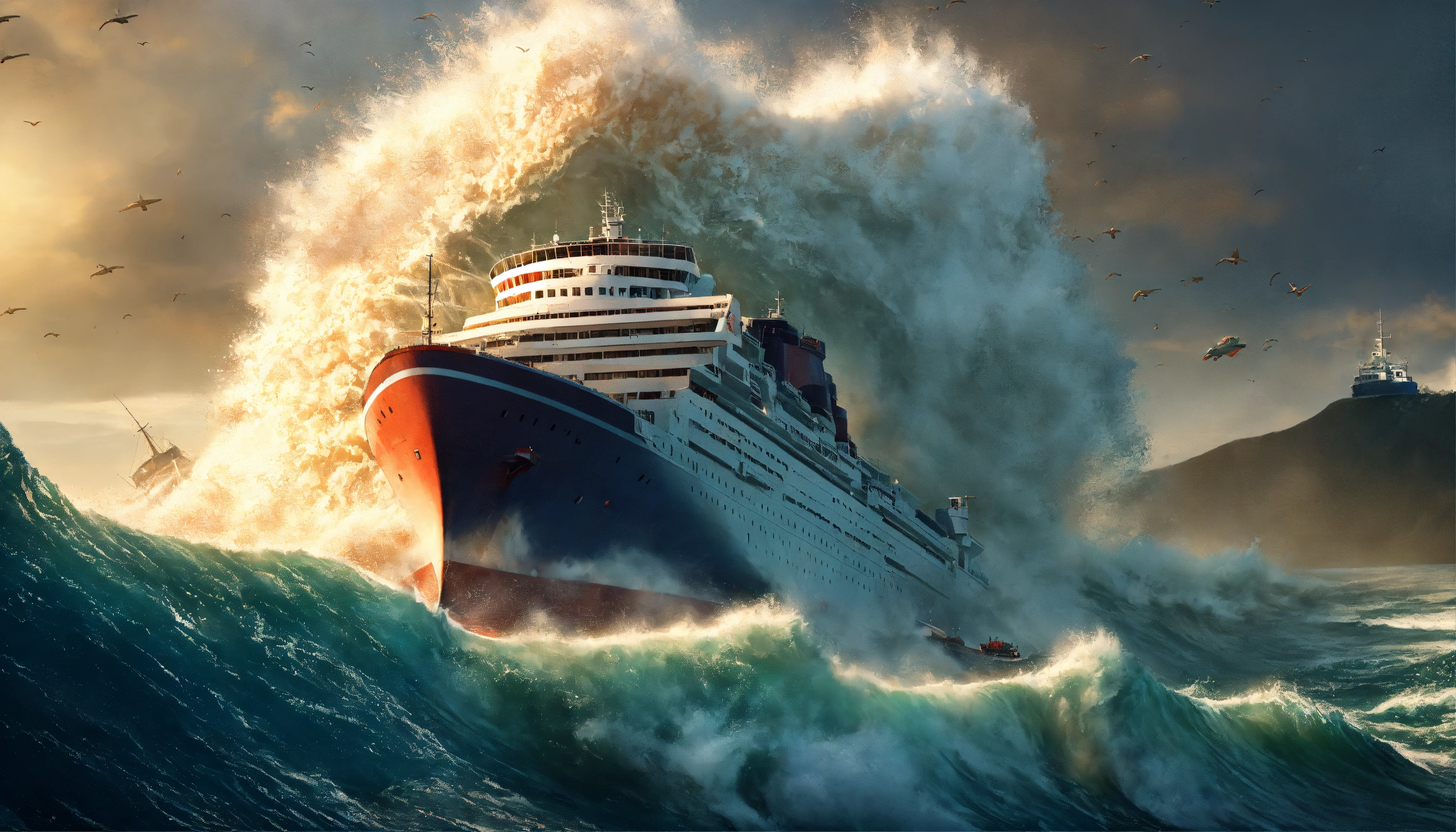 Lexica - Ship riding on a massive tsunami wave