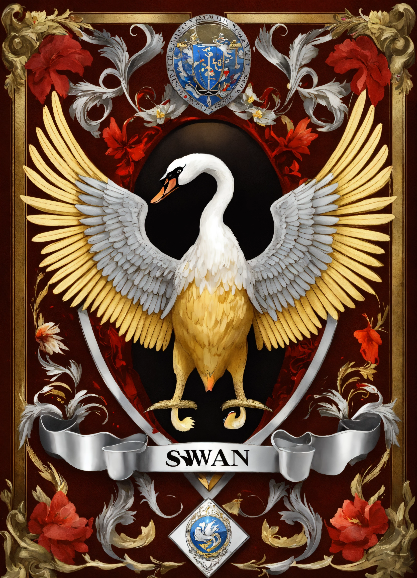 Lexica - Heraldry coat of arms for a swan, art neavou, silver swan