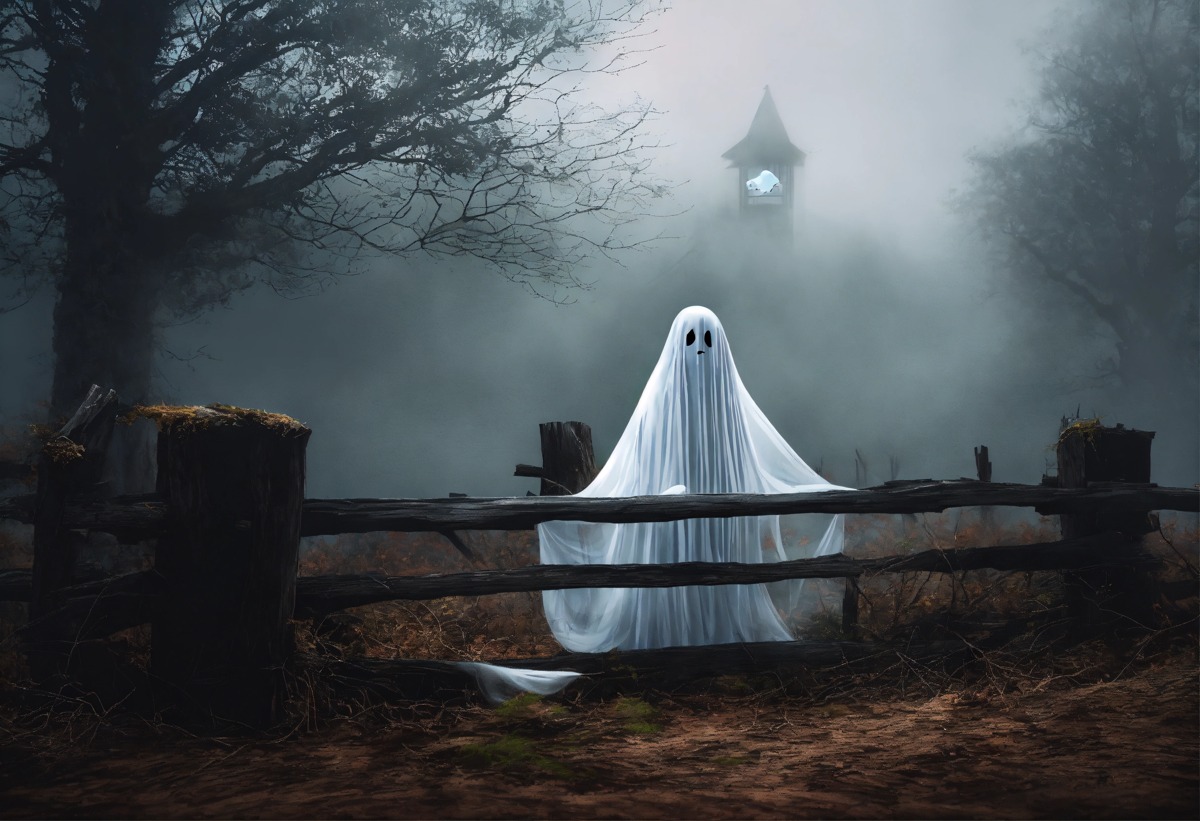 Lexica - Create a digital art piece featuring a white ghost sitting on ...