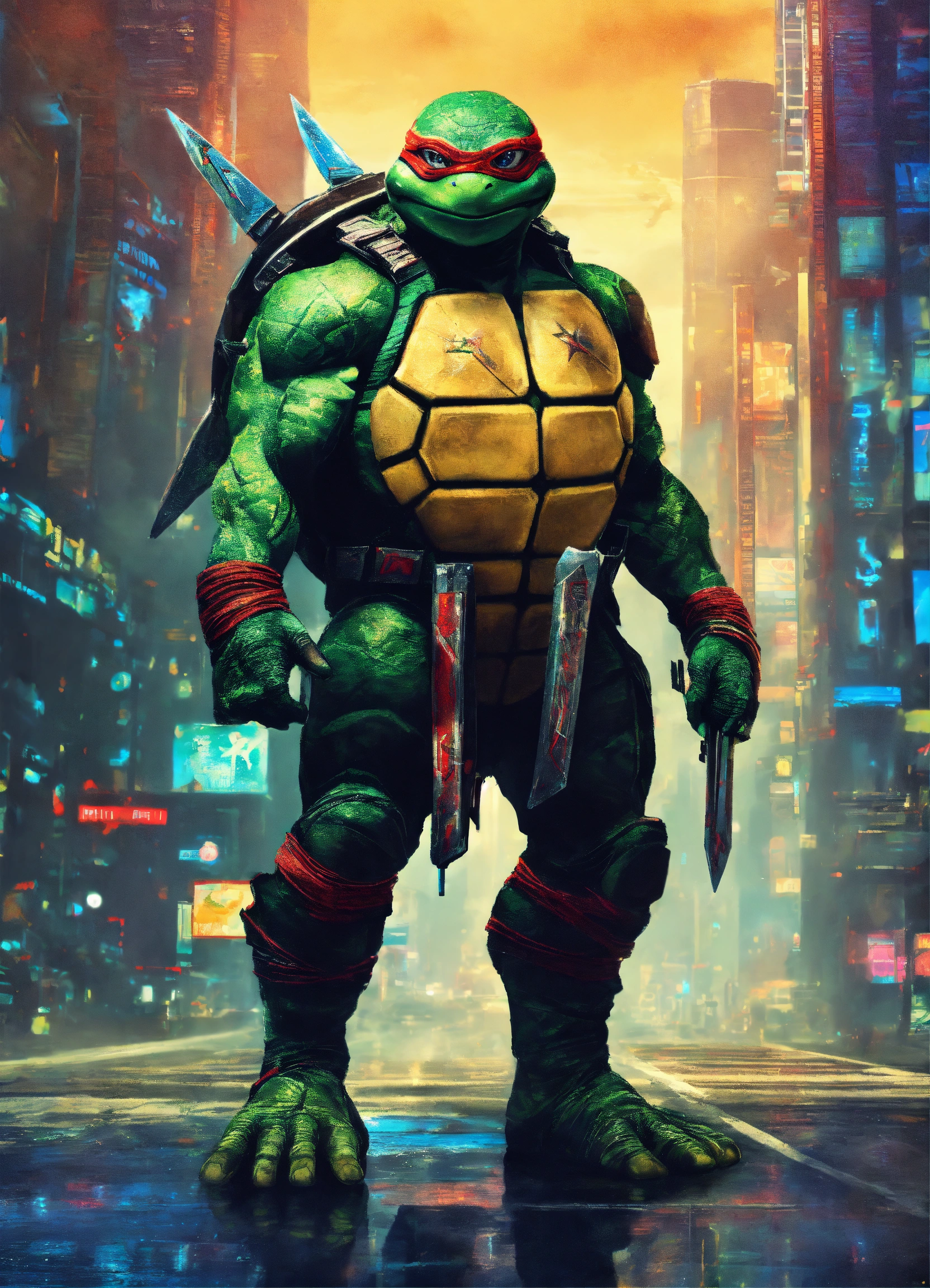 Lexica - A surreal ninja turtle with a shuriken in a futuristic city