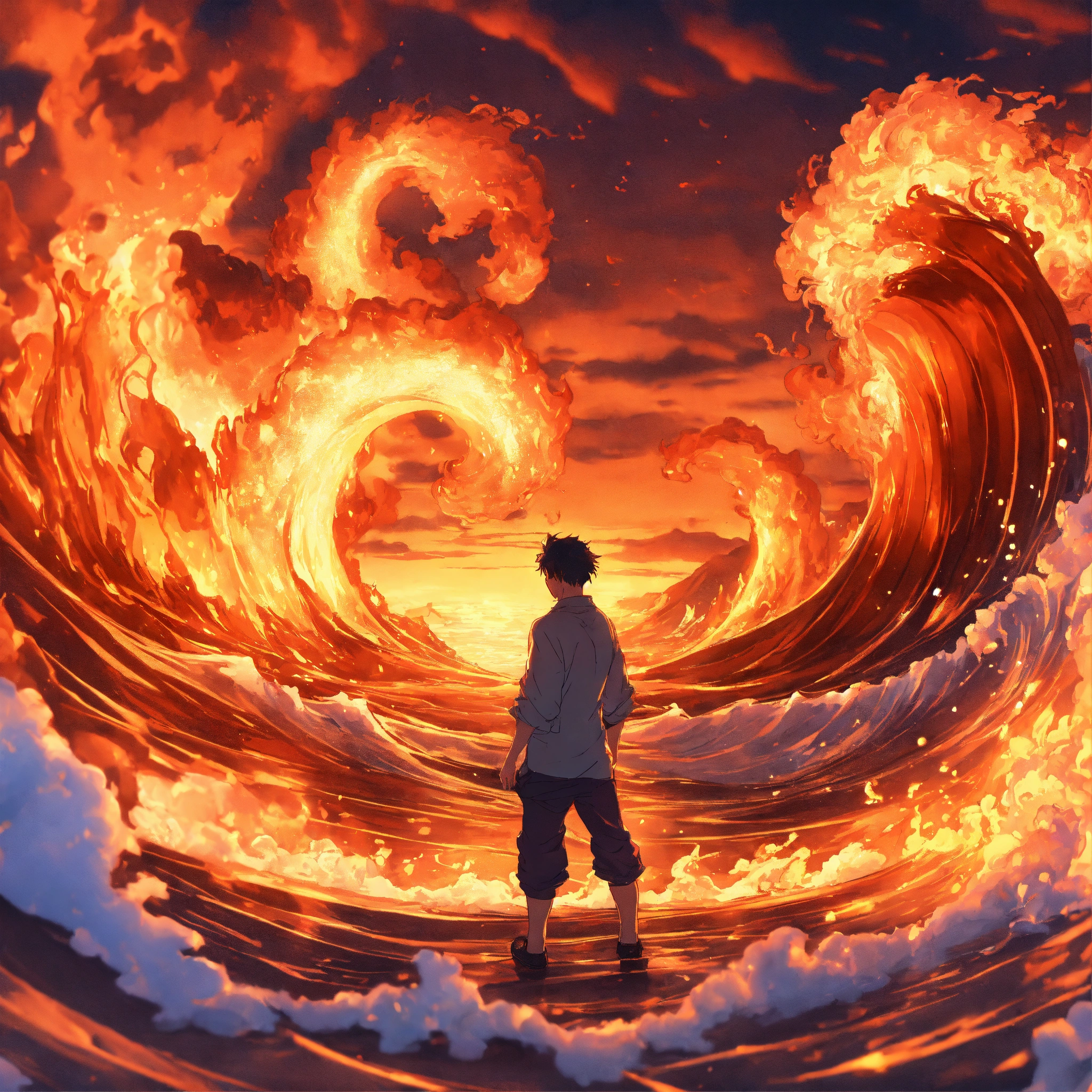 Lexica - ALL GLASSBLOWING STYLE Anime man engulfed in flames standing ...