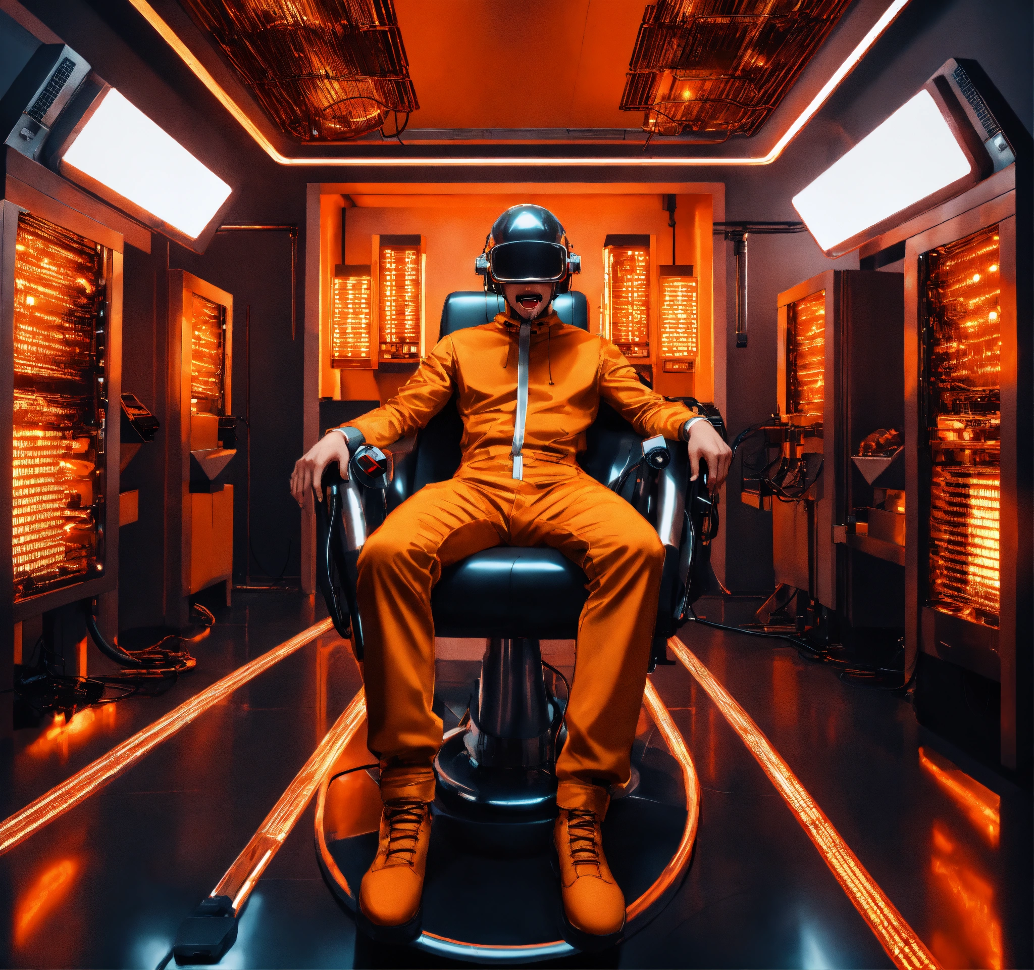 Lexica - Clean cut dark hair guy in futuristic orange jumpsuit is ...