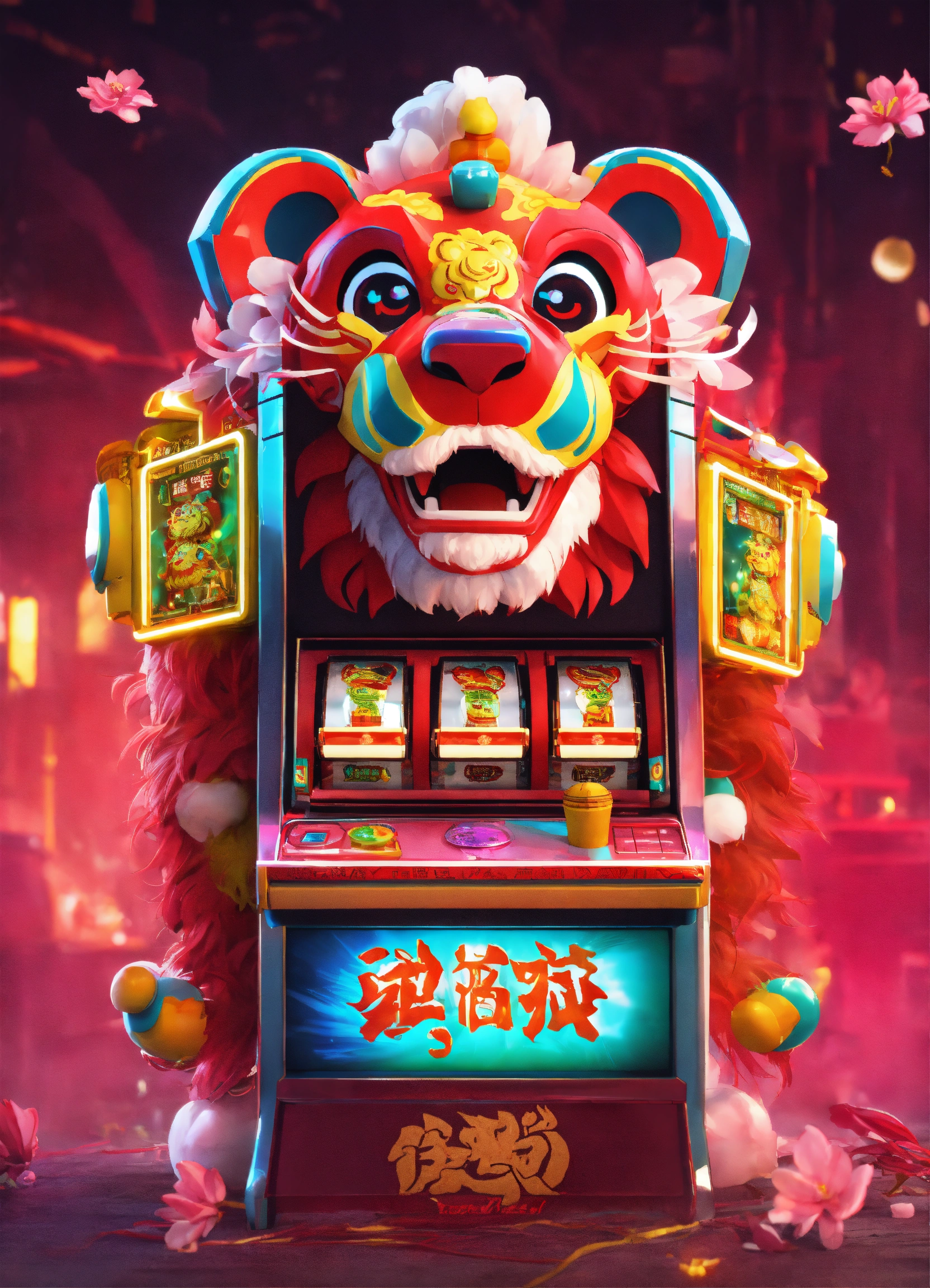 Lexica - 3D lion dance slot machine cyberpunk cute