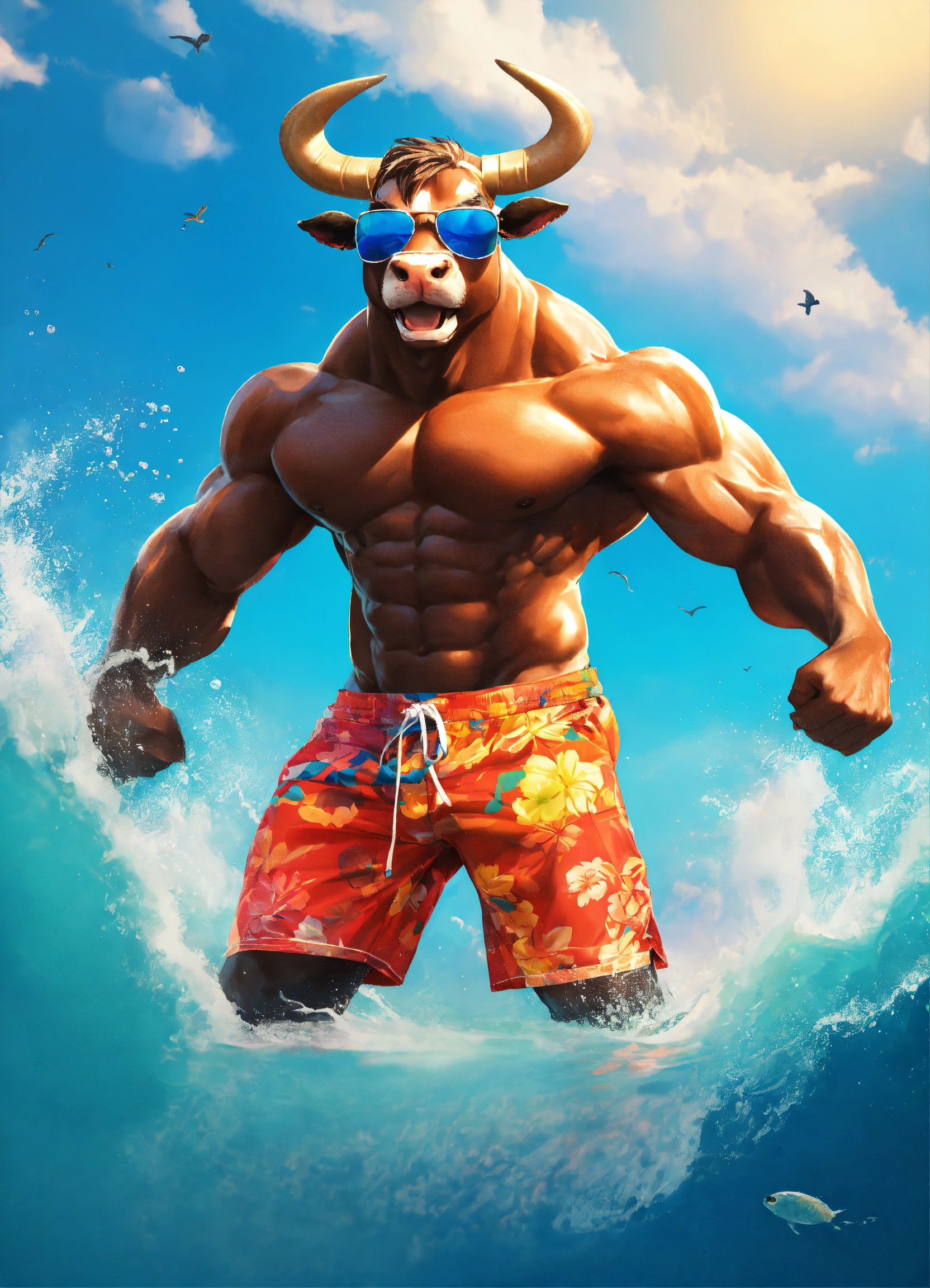 Lexica - A riped bull with abs and shorts and sunglasses and a Bigg ...