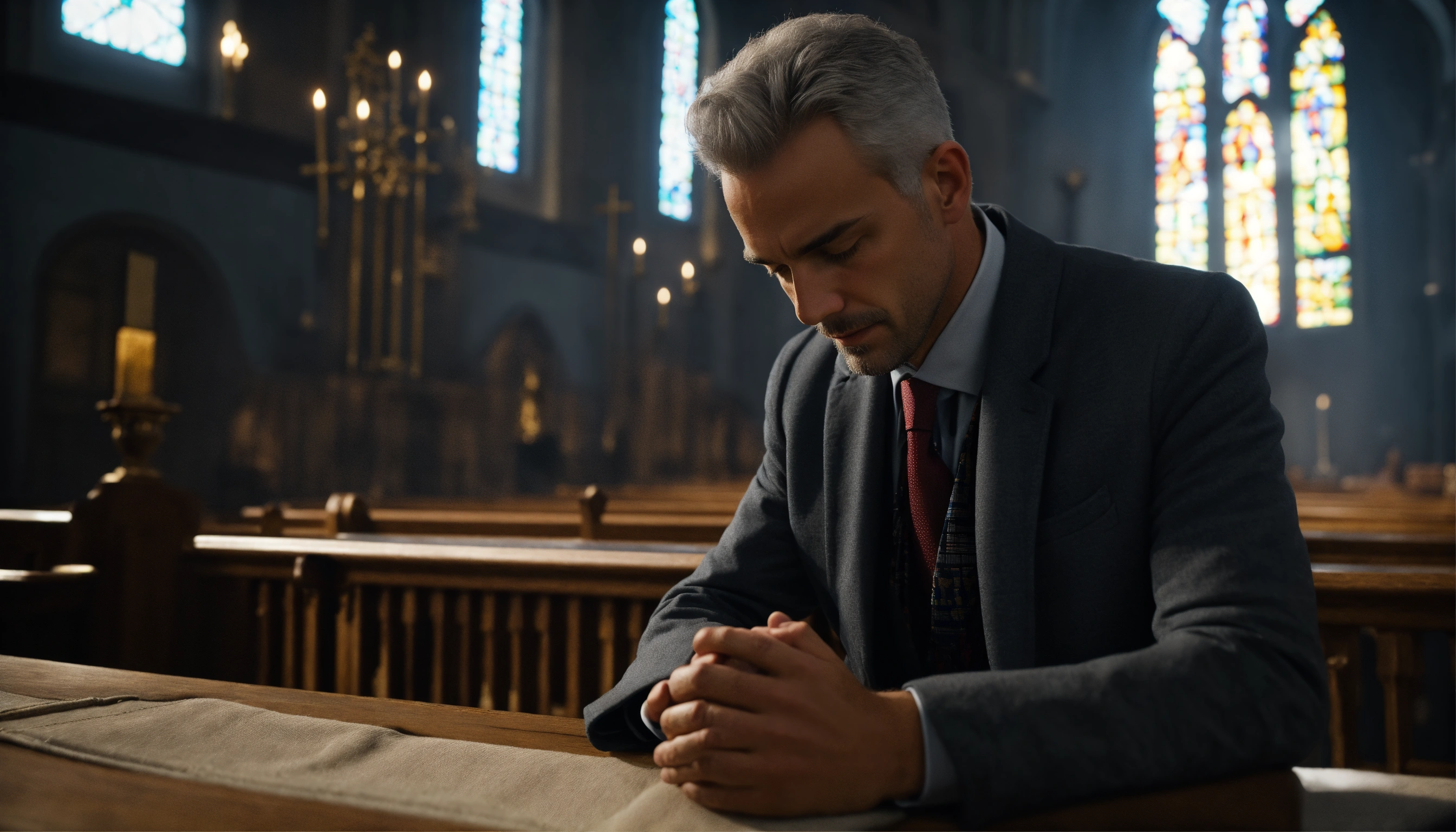 Lexica - Stefan is a Swiss doctor with gray hair, dressed in a jacket and tie, and is in church ...