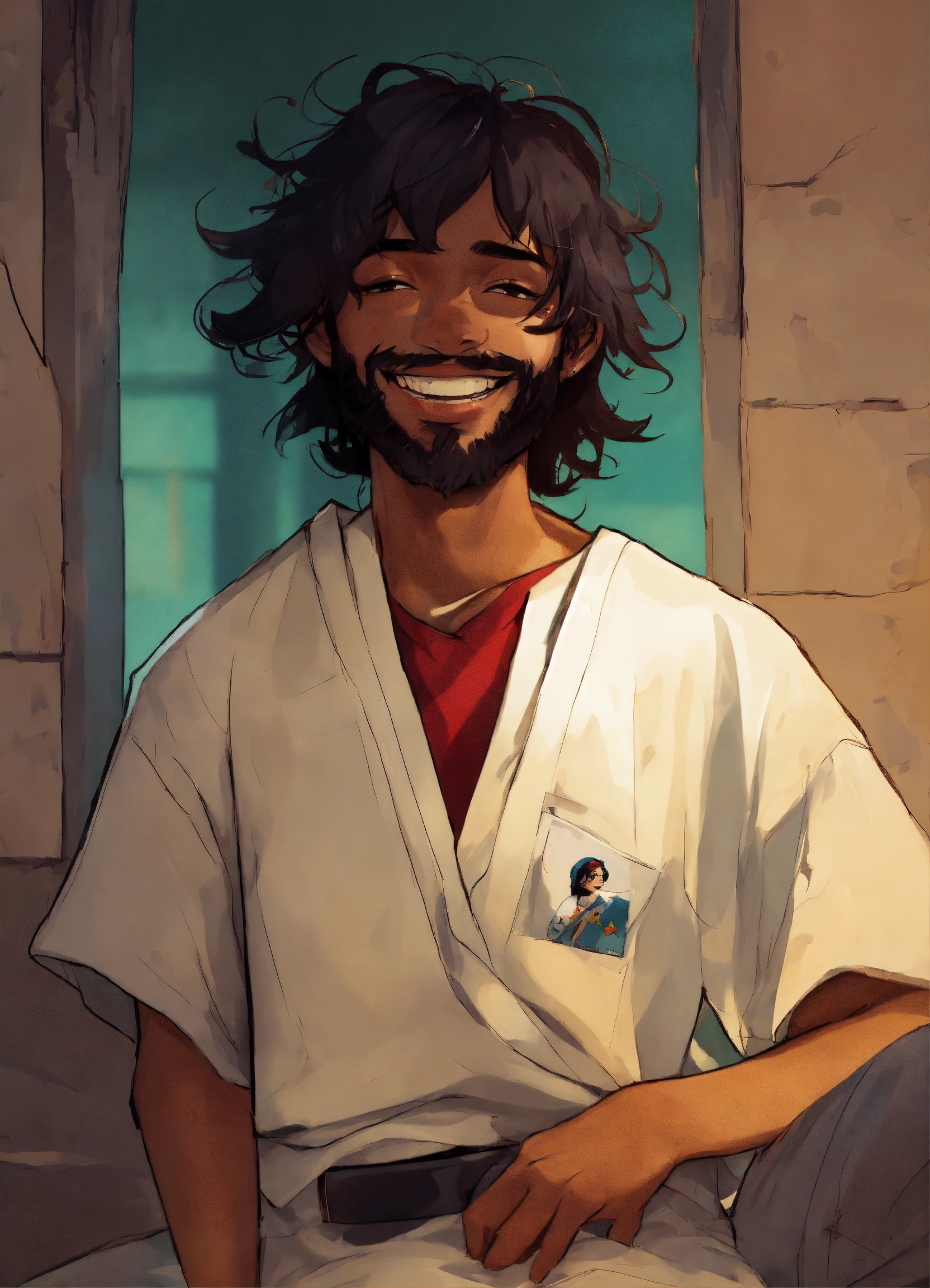 Lexica - Jonathan Roumie Jesus, cute smile, in a tattered white tunic ...