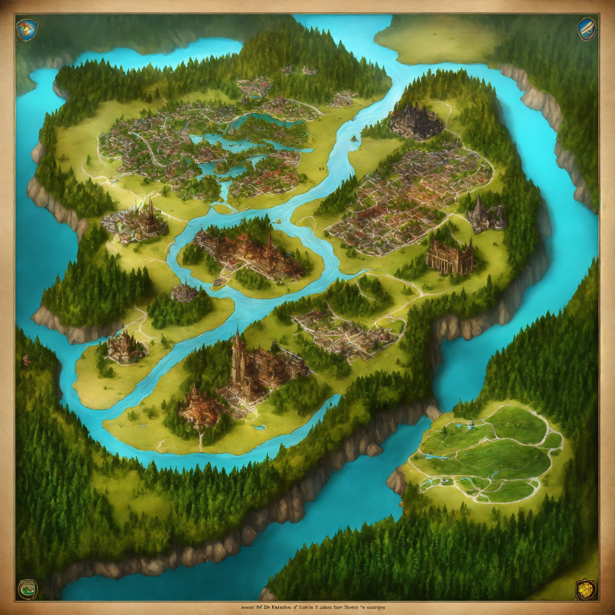 Lexica - Dnd city map with a large lake to the south and forests to ...