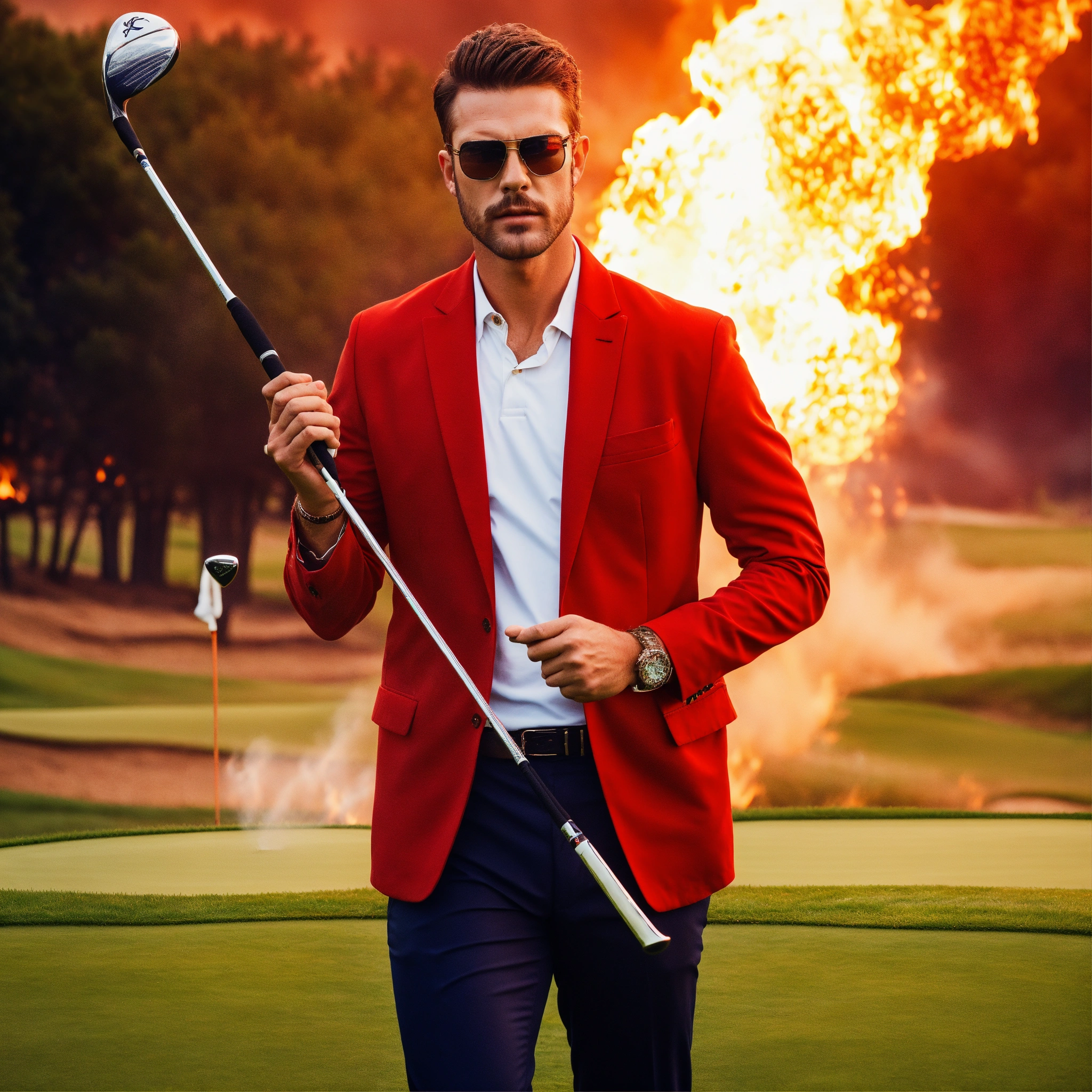 Lexica - 4k hd ultra realistic handsome man red blazer, sunglasses ...