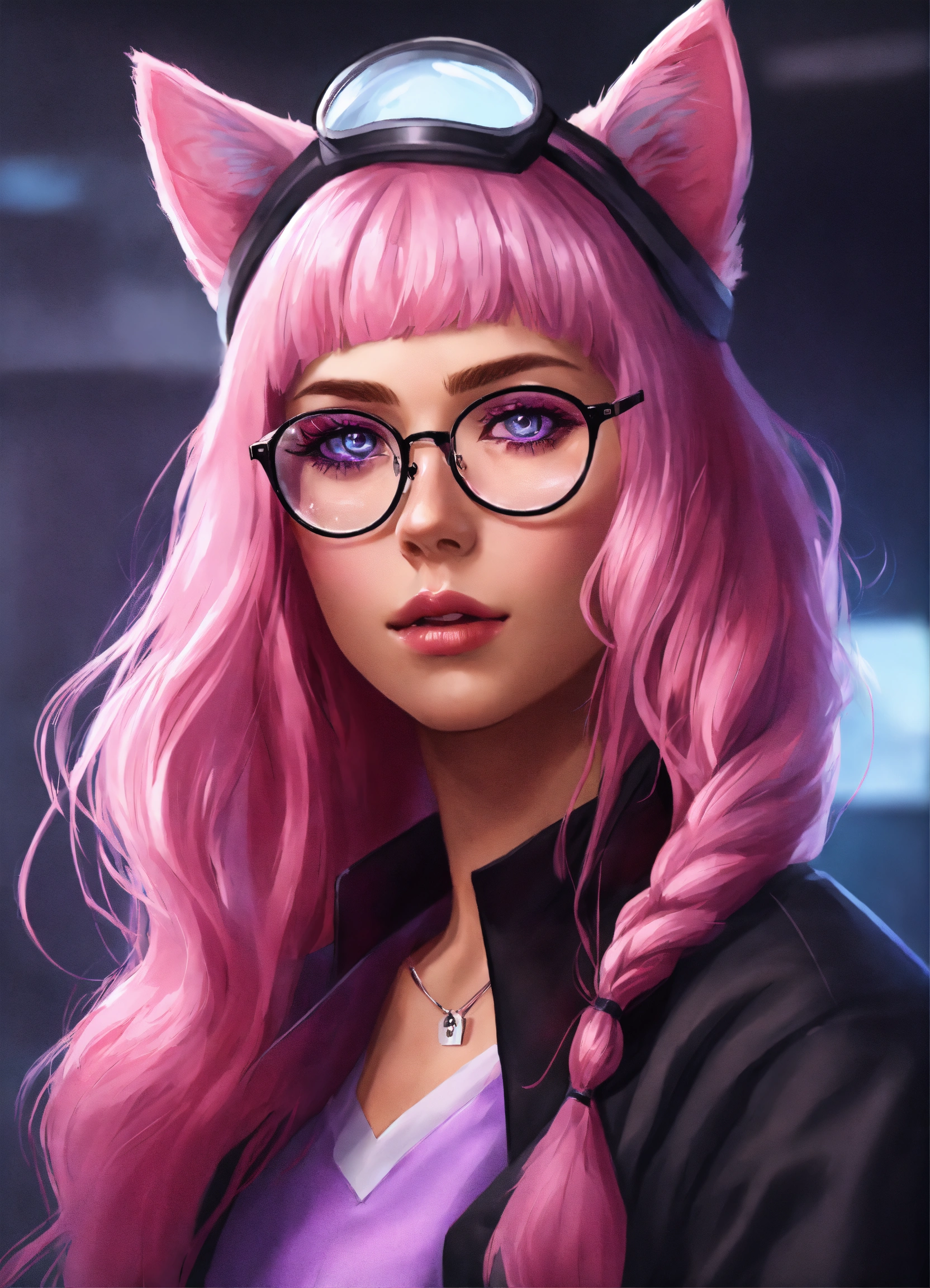 Lexica - Female doctor, with long pink hair, with cat ears color black ...