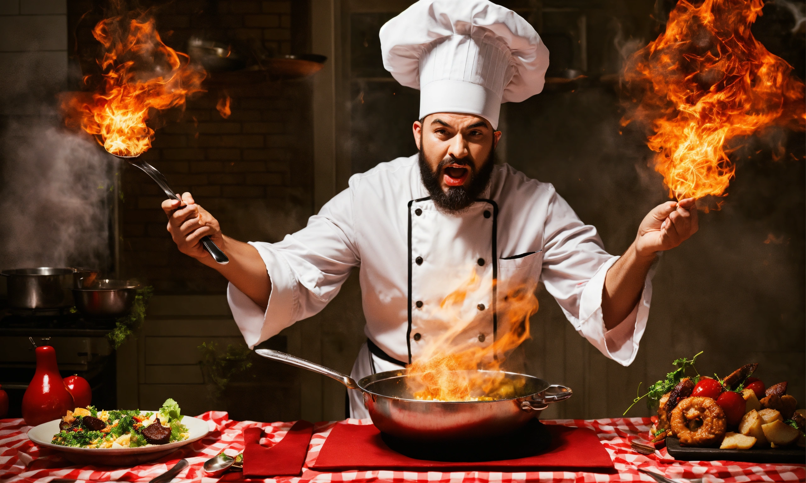 Lexica - Satan disguised as a chef casting his spell on the food