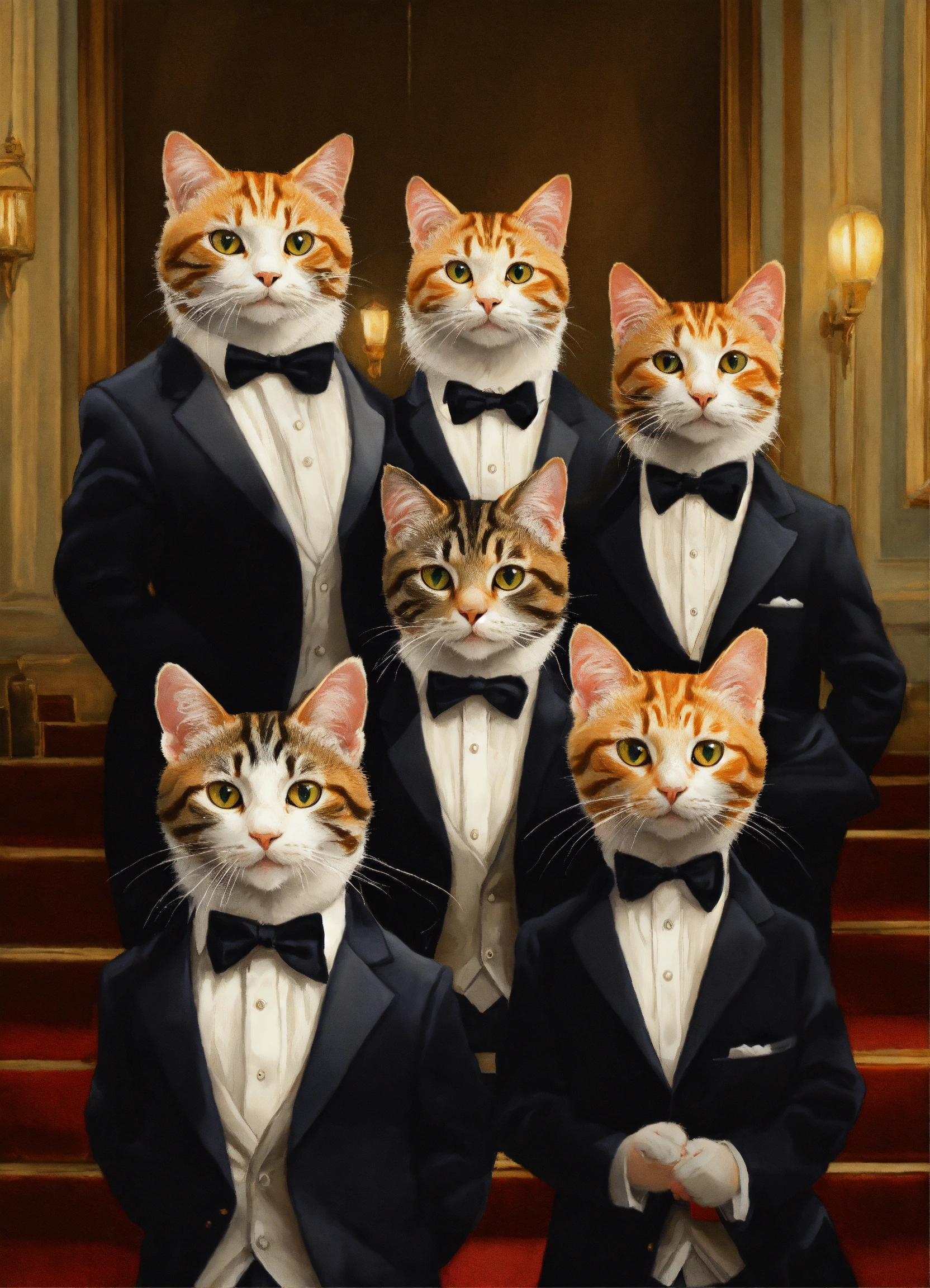 Lexica - Cute cats in tuxedos singing, cat chorus, realism, photorealism