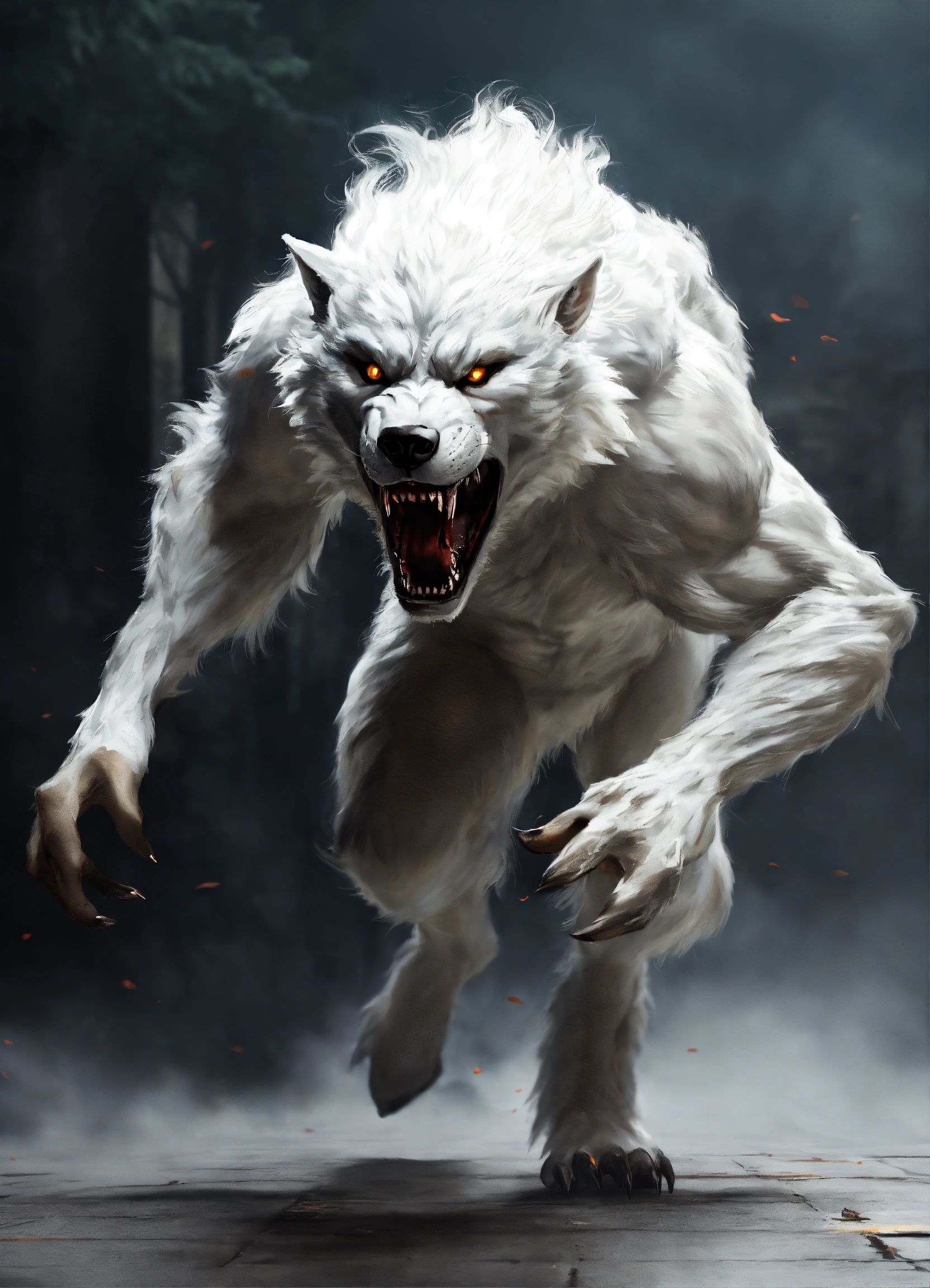 Lexica - Terrifying White Werewolf Running In Ultra Realistic Style
