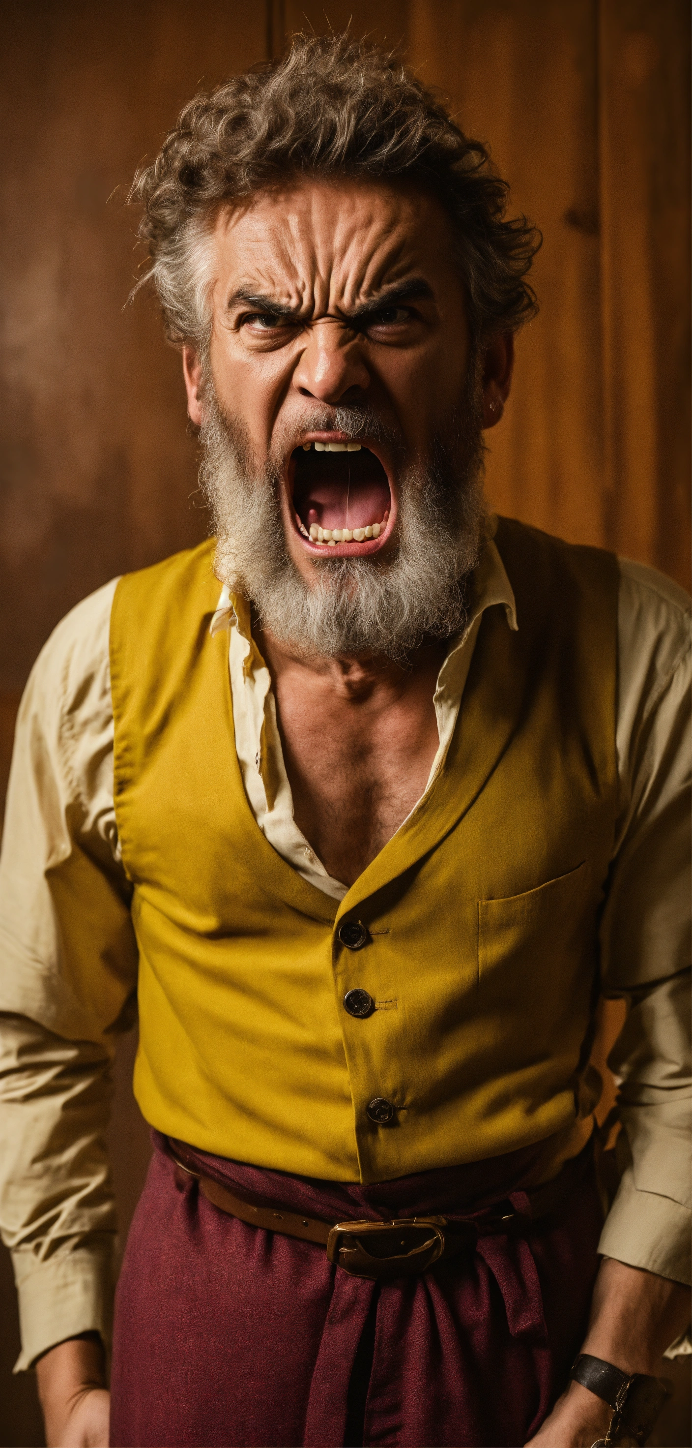 Lexica - A very angry man, a tyrant, in homemade clothes, yelling at ...