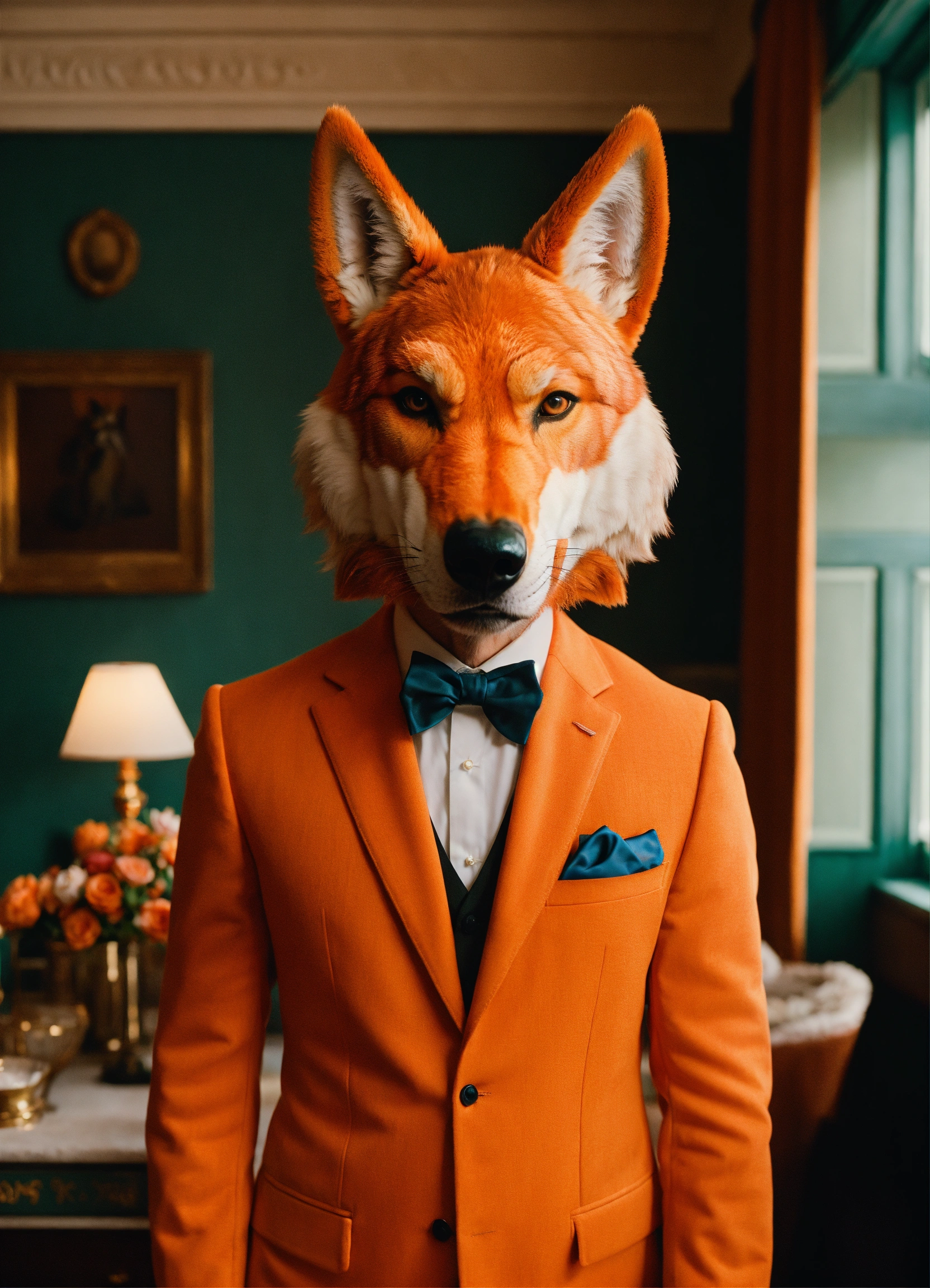 Lexica - Award - Winning Cinematic Still of wolf-Headed butler posing ...