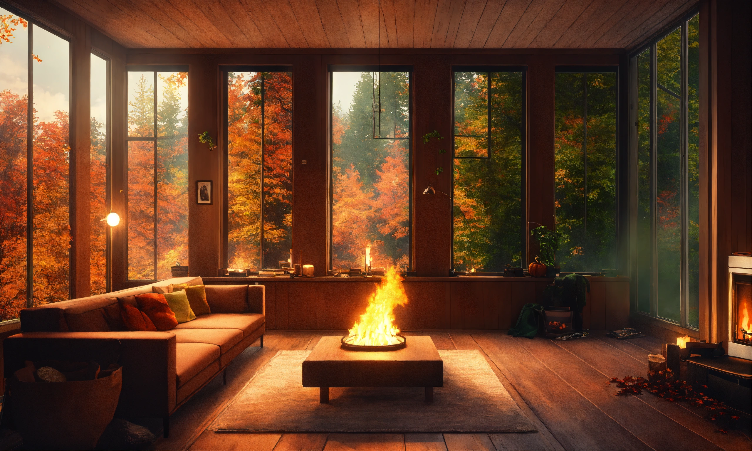 Lexica - Anime nordic forrest house minimalistic living room with ...