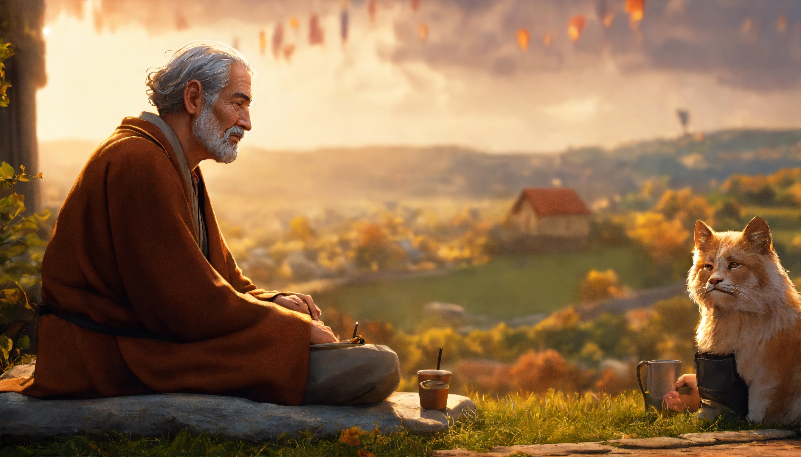 Lexica - Stoic old man, chating with a friend,gratitude, well done ...