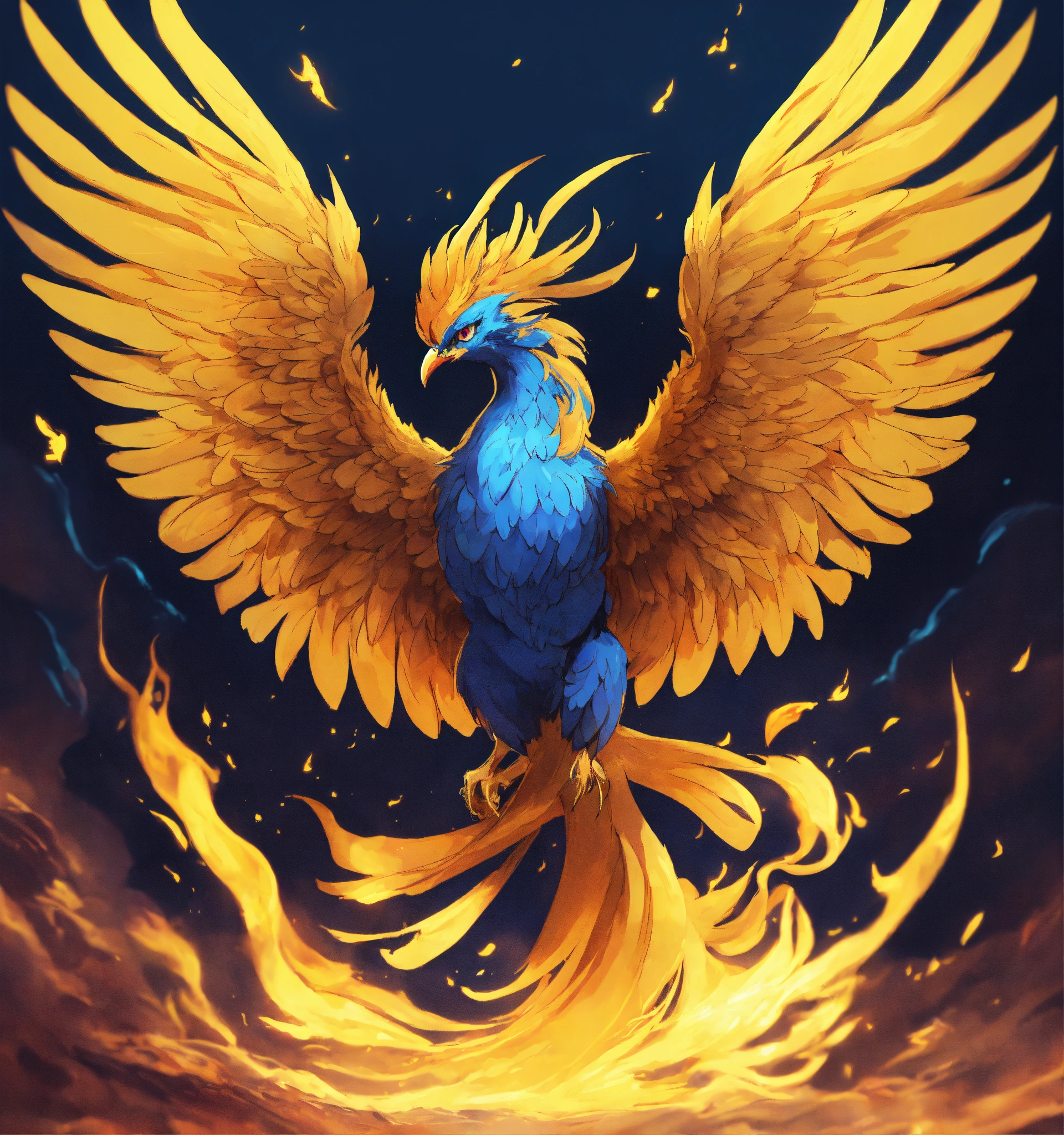 Lexica - A blue and yellow pheonix, for t-shirt art, 8k, anime