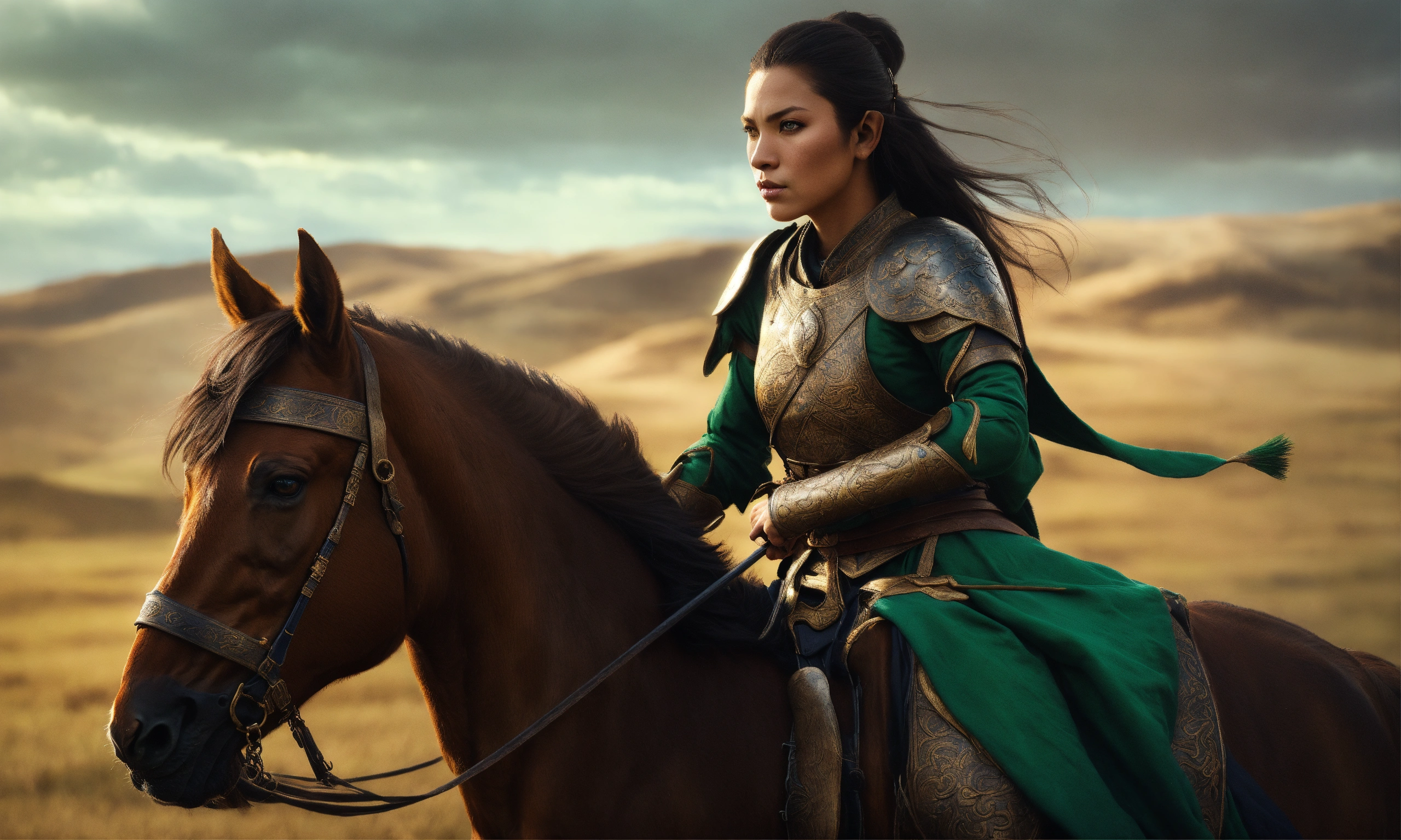 Lexica - Female Warrior elf based on timurid soldier, riding large ...