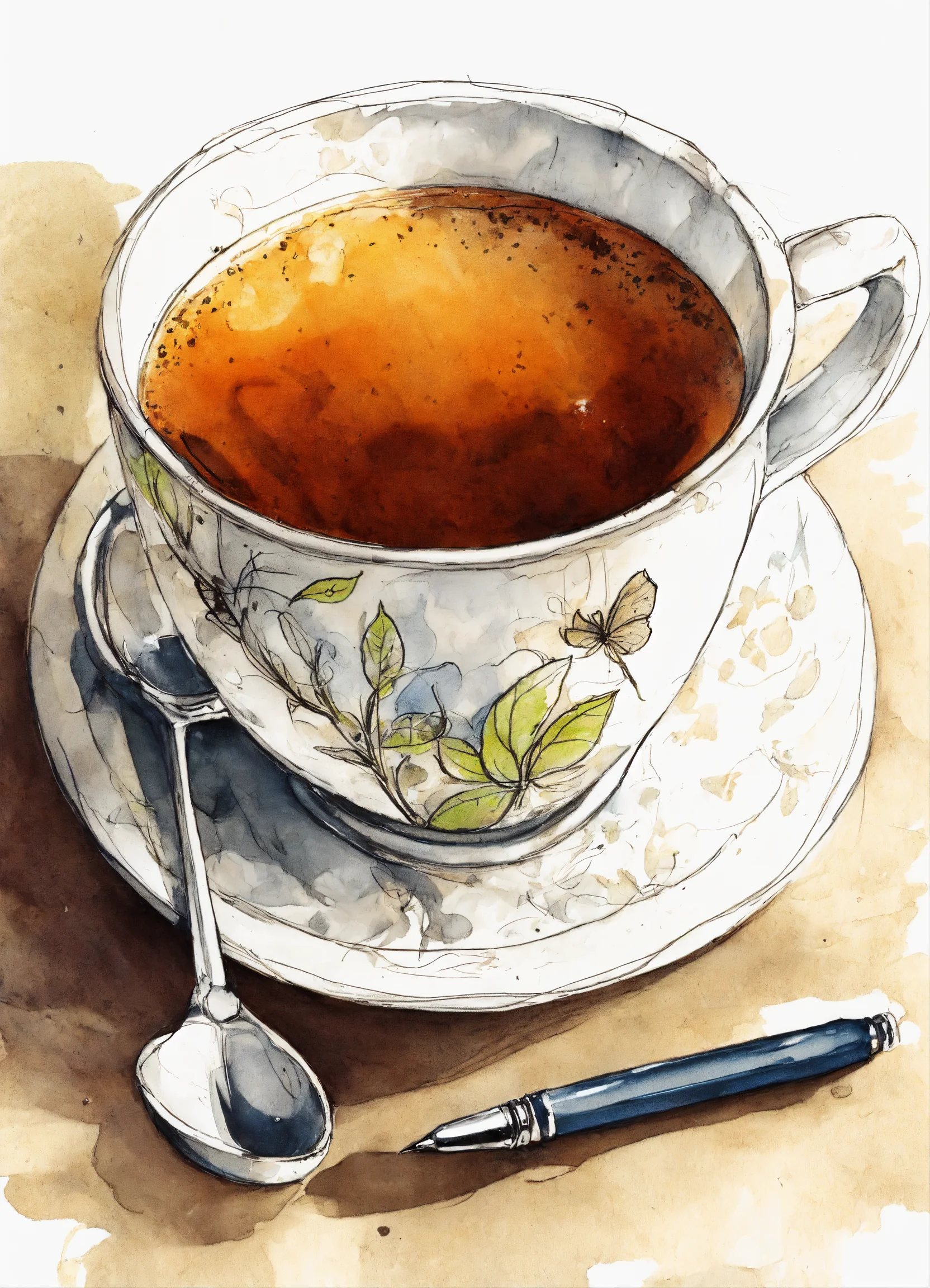 Lexica - A mug of tea, simplistic, white background, illustration, pen ...