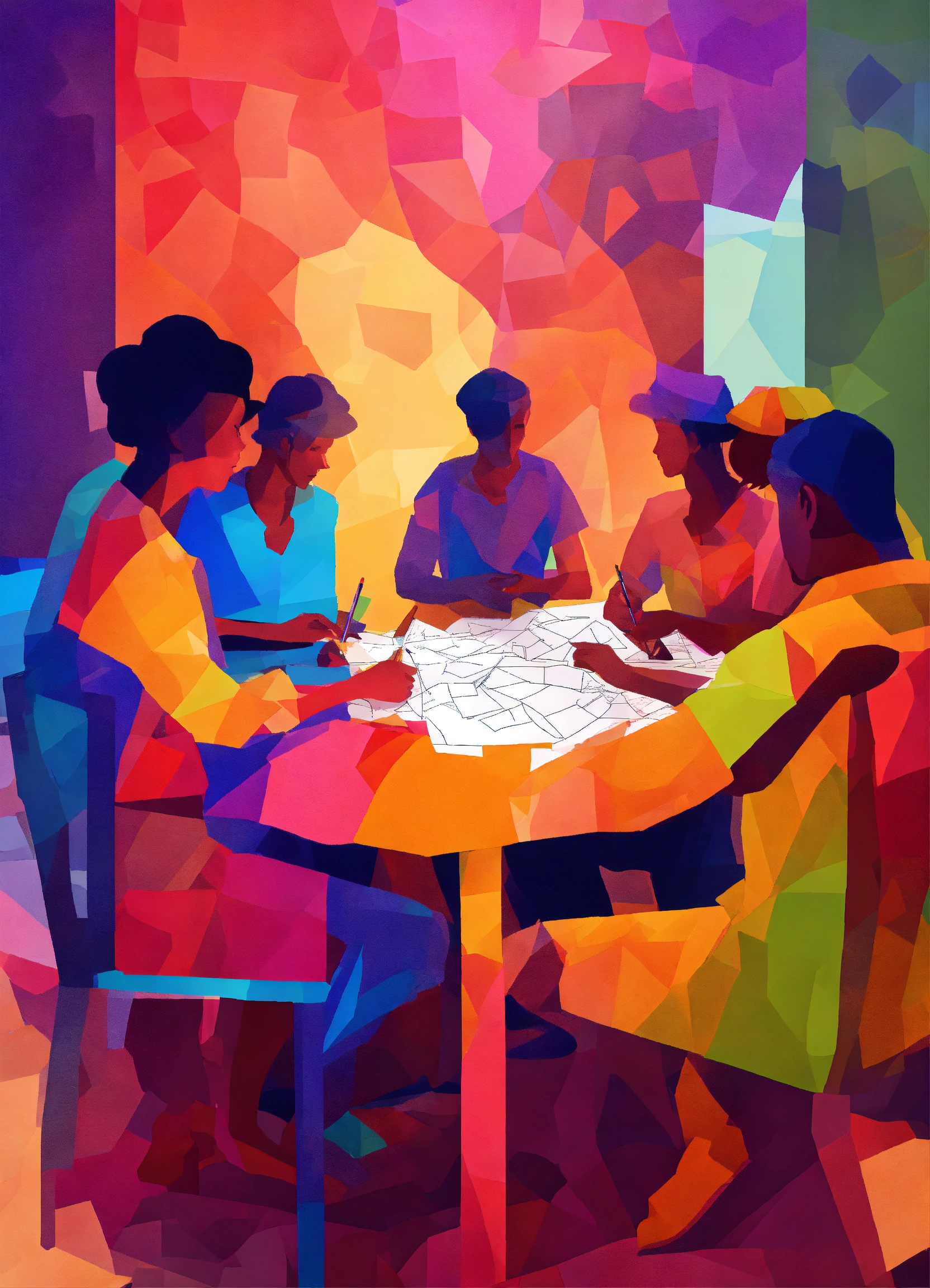 Lexica - A group of friends, sitting at a table, socializing ...