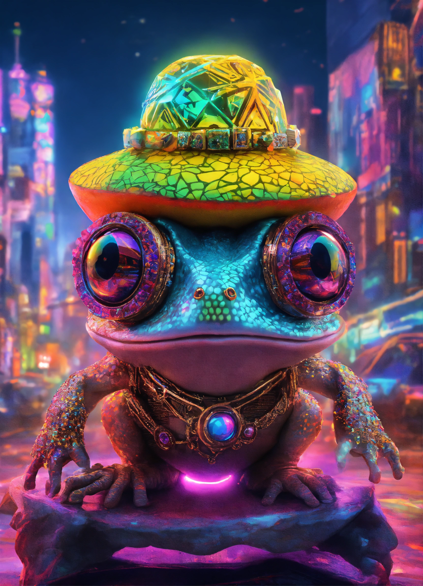 Lexica - A diamond metal occult toad as a hippie with a in a slice of ...