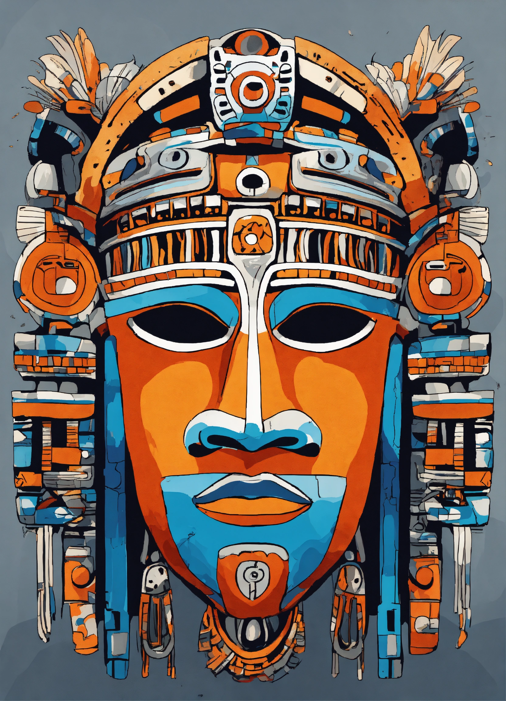 Lexica - Ixchel Mayan deity mask. T shirt Vector White silver orange ...