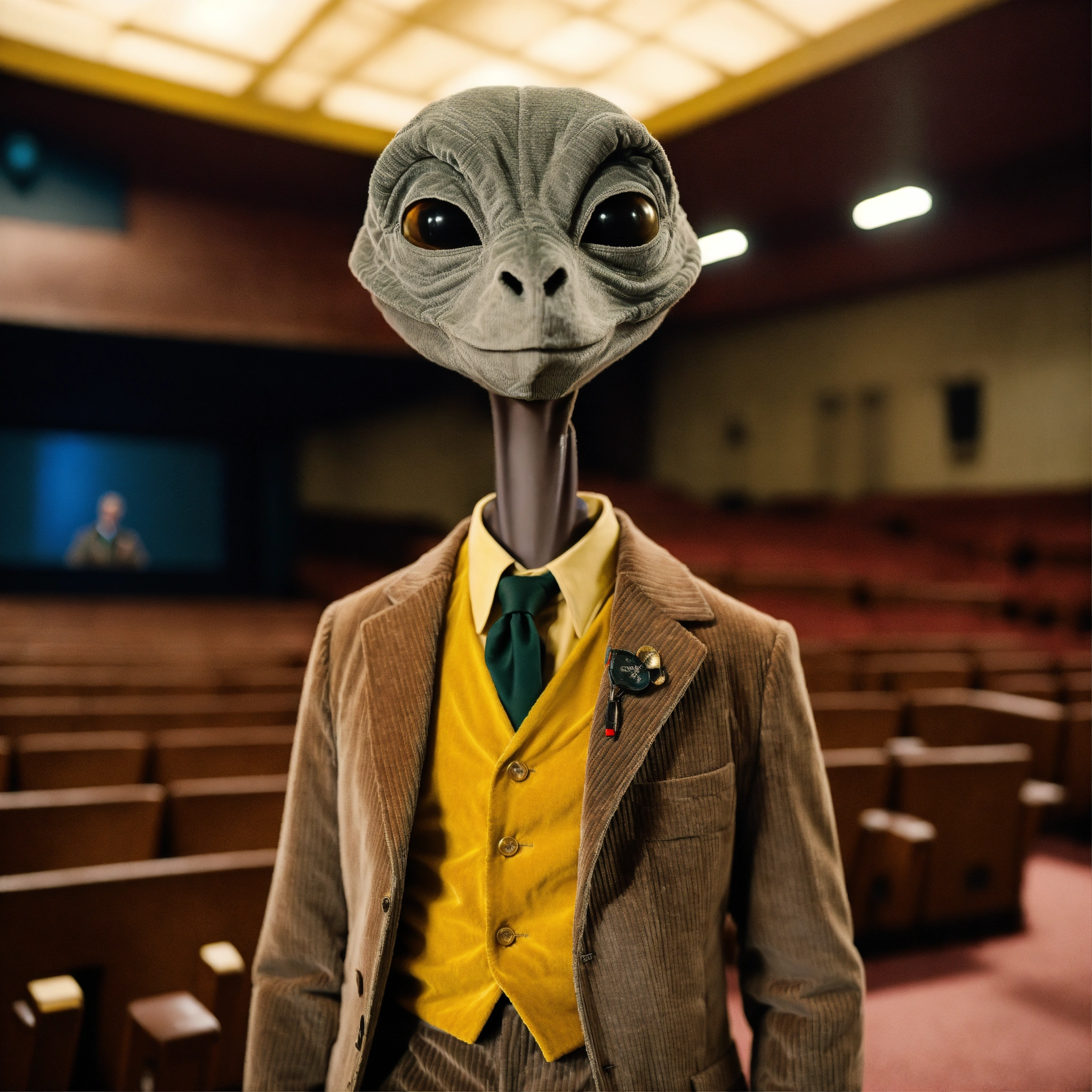 Lexica - A realistic grey alien standing in a lecture auditorium ...