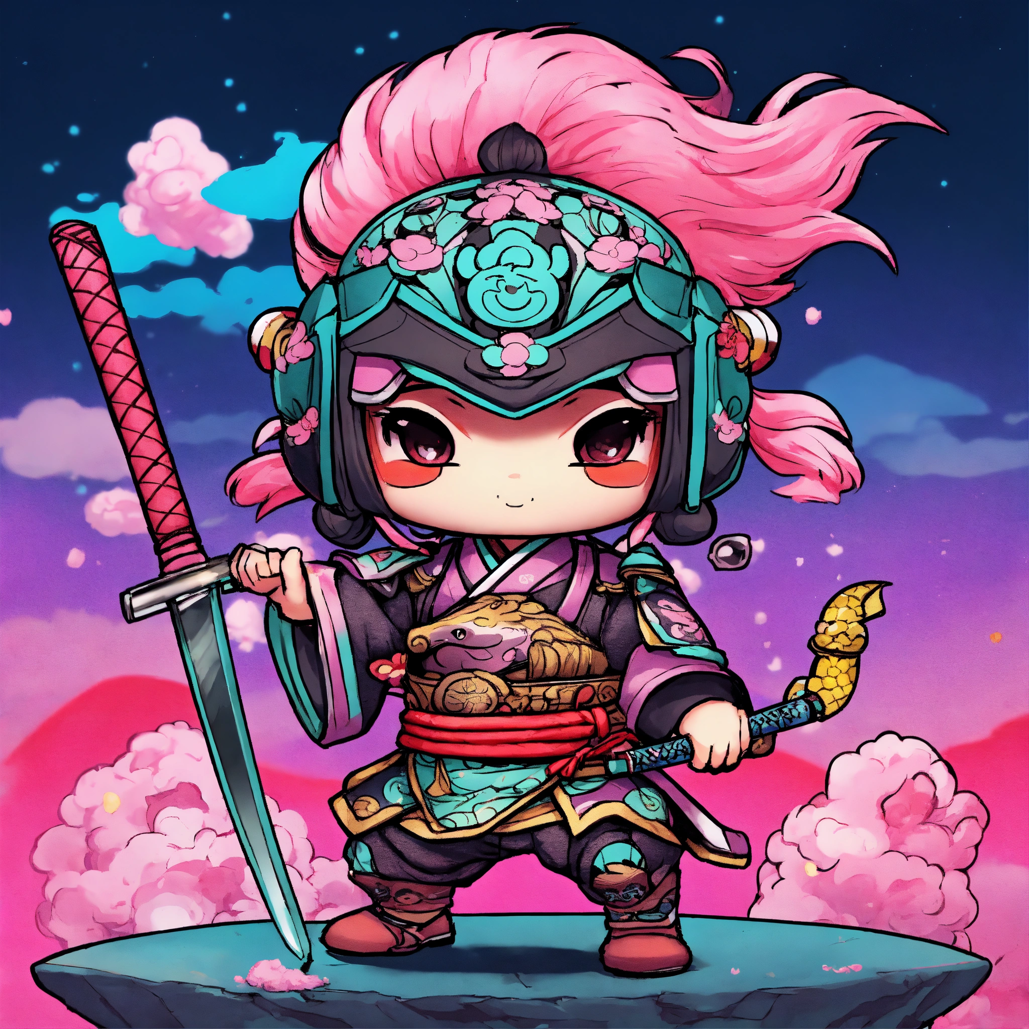 Lexica - There is a chibi gamer on a cotton candy bright neon ...