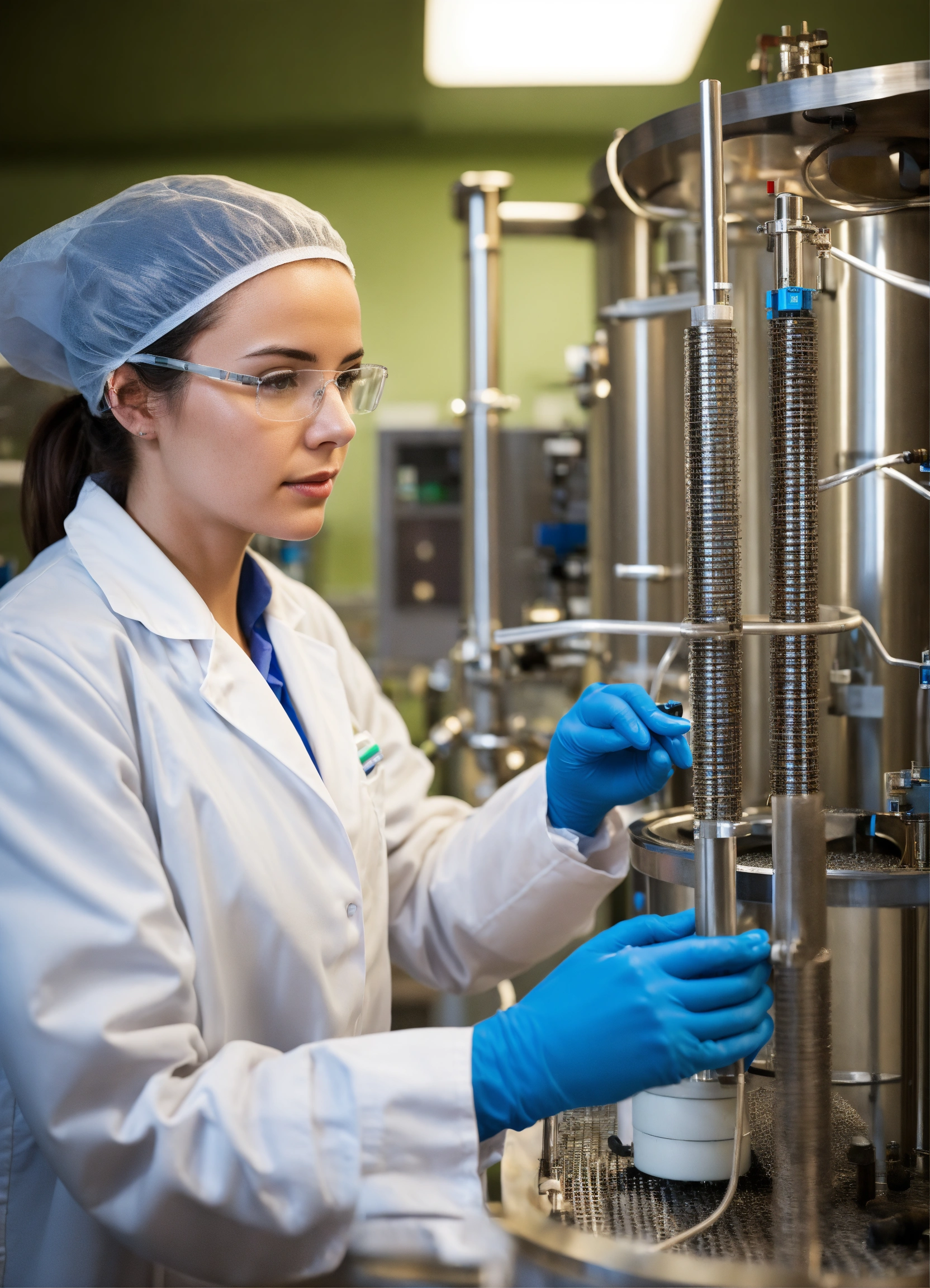 Lexica - Female scientist in a white labcoat working on a steel tank ...