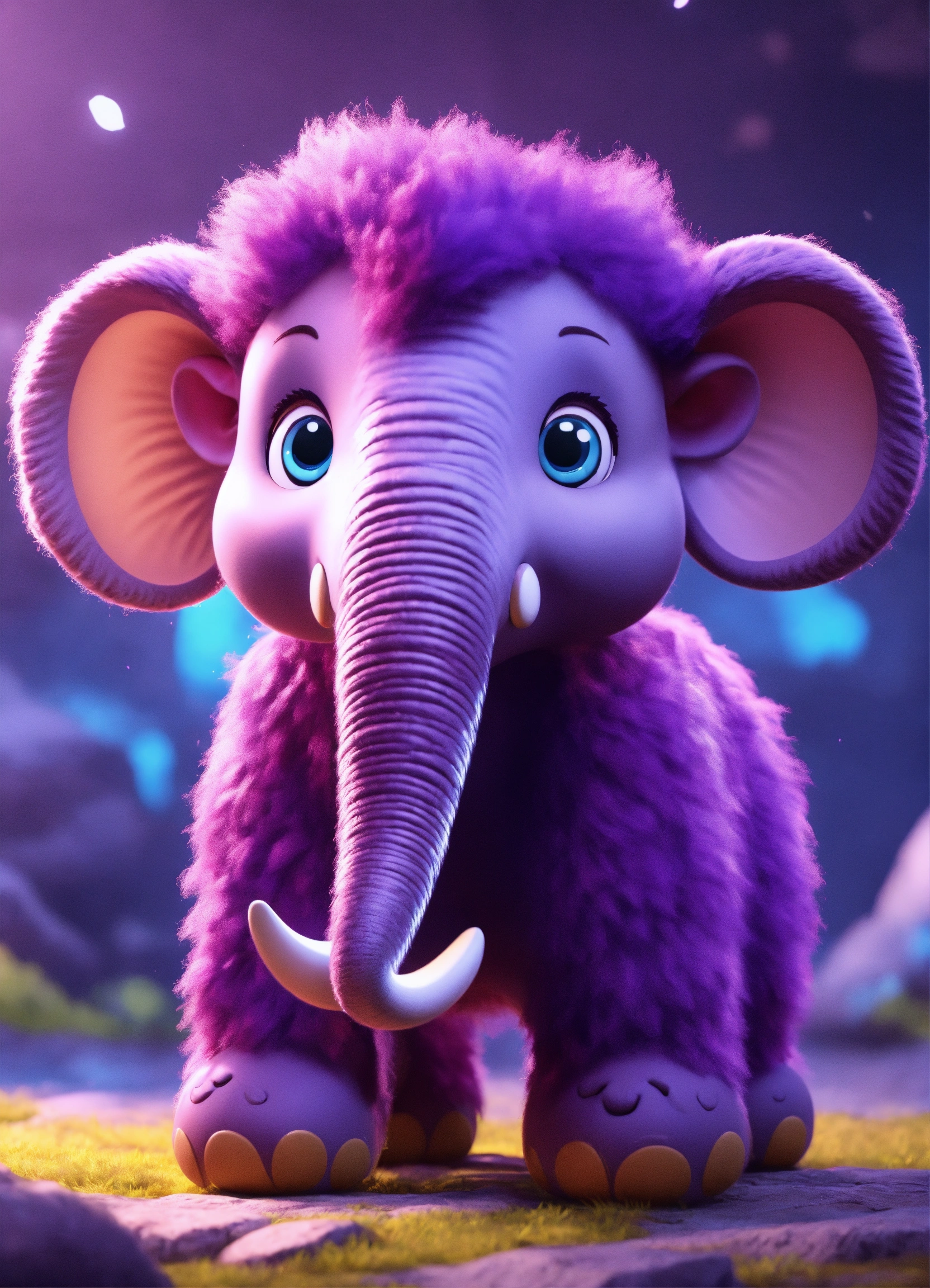 Lexica - A cute purple baby woolly mammoth with big eyes, animated ...