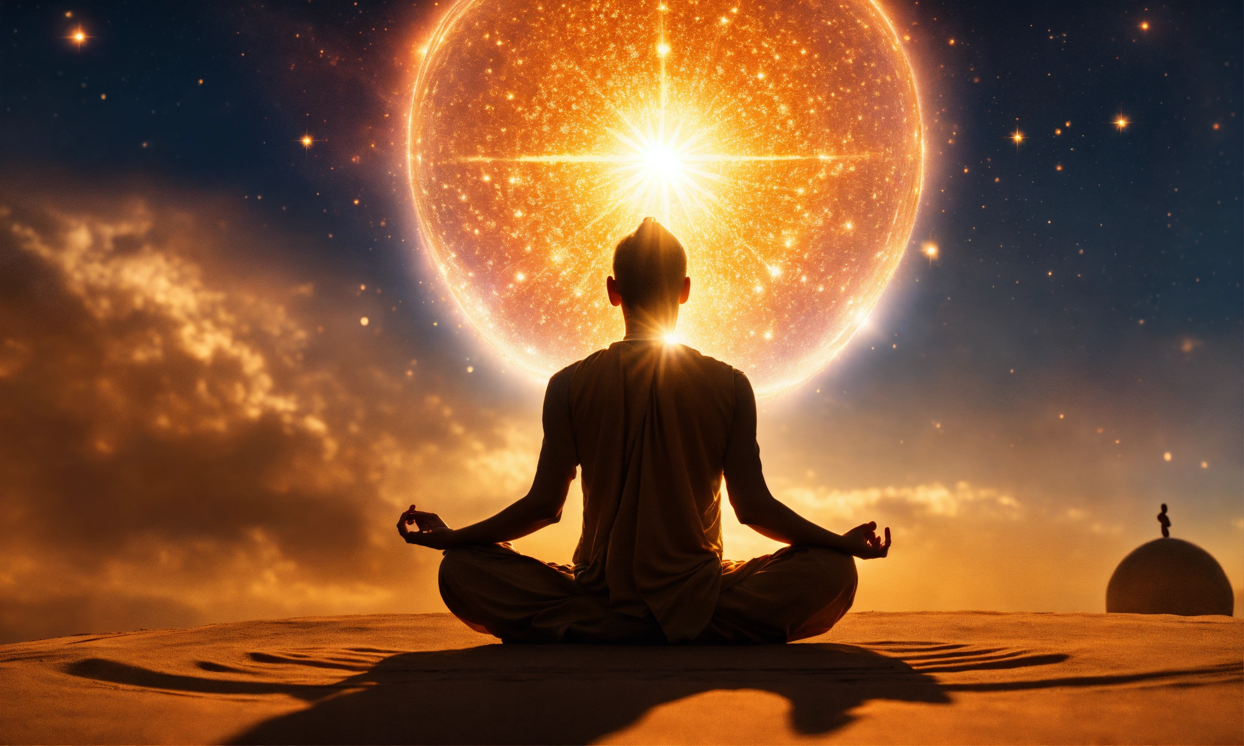 Lexica - Warm golden light and bubble surrounding a meditating ...