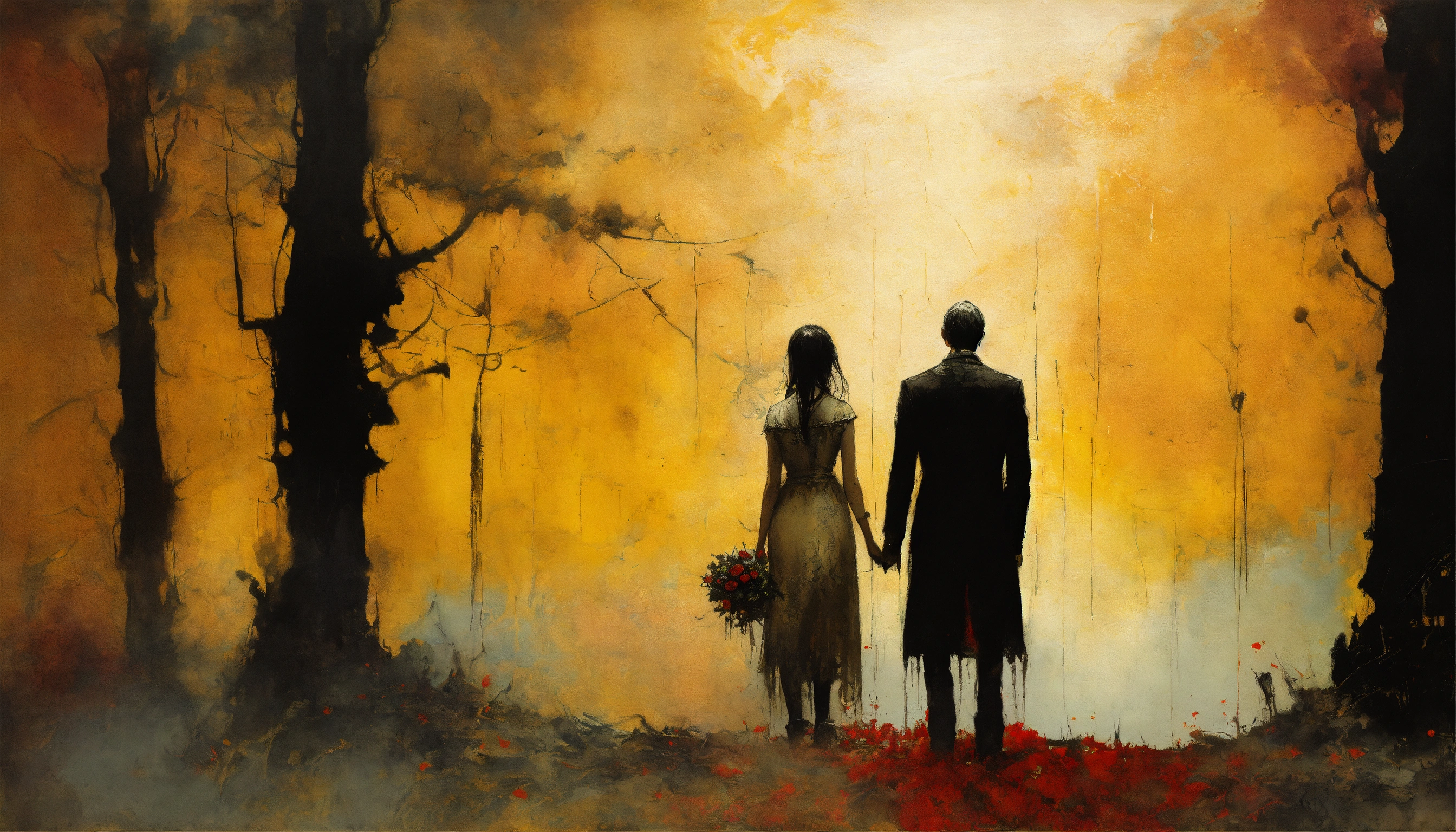 Lexica - Two lonely lovers, separation, high detailed intricate creepy mixed-media textured ...