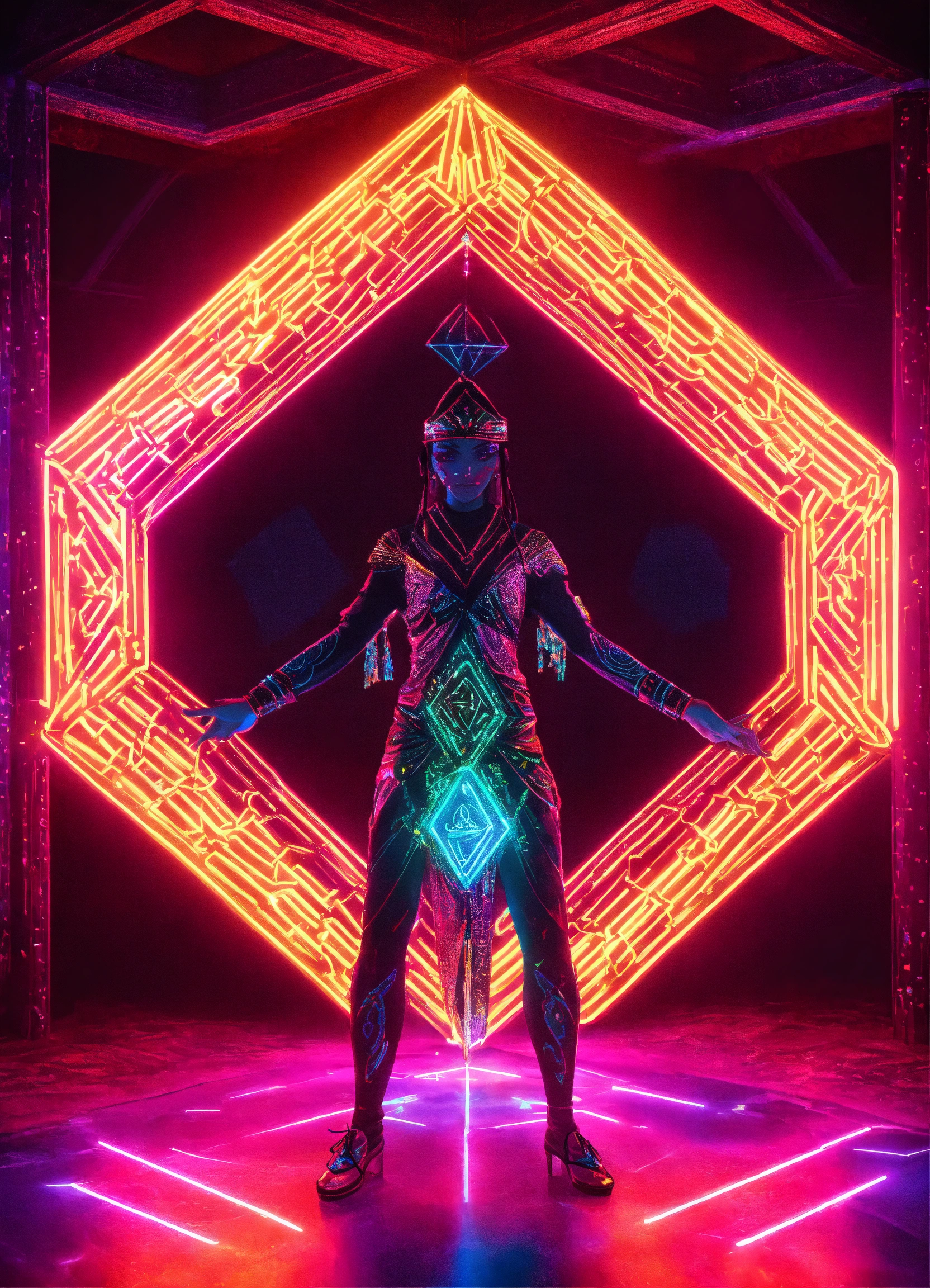 Lexica - Digital Shaman Dancer dancing in diamond and shimmer black ...