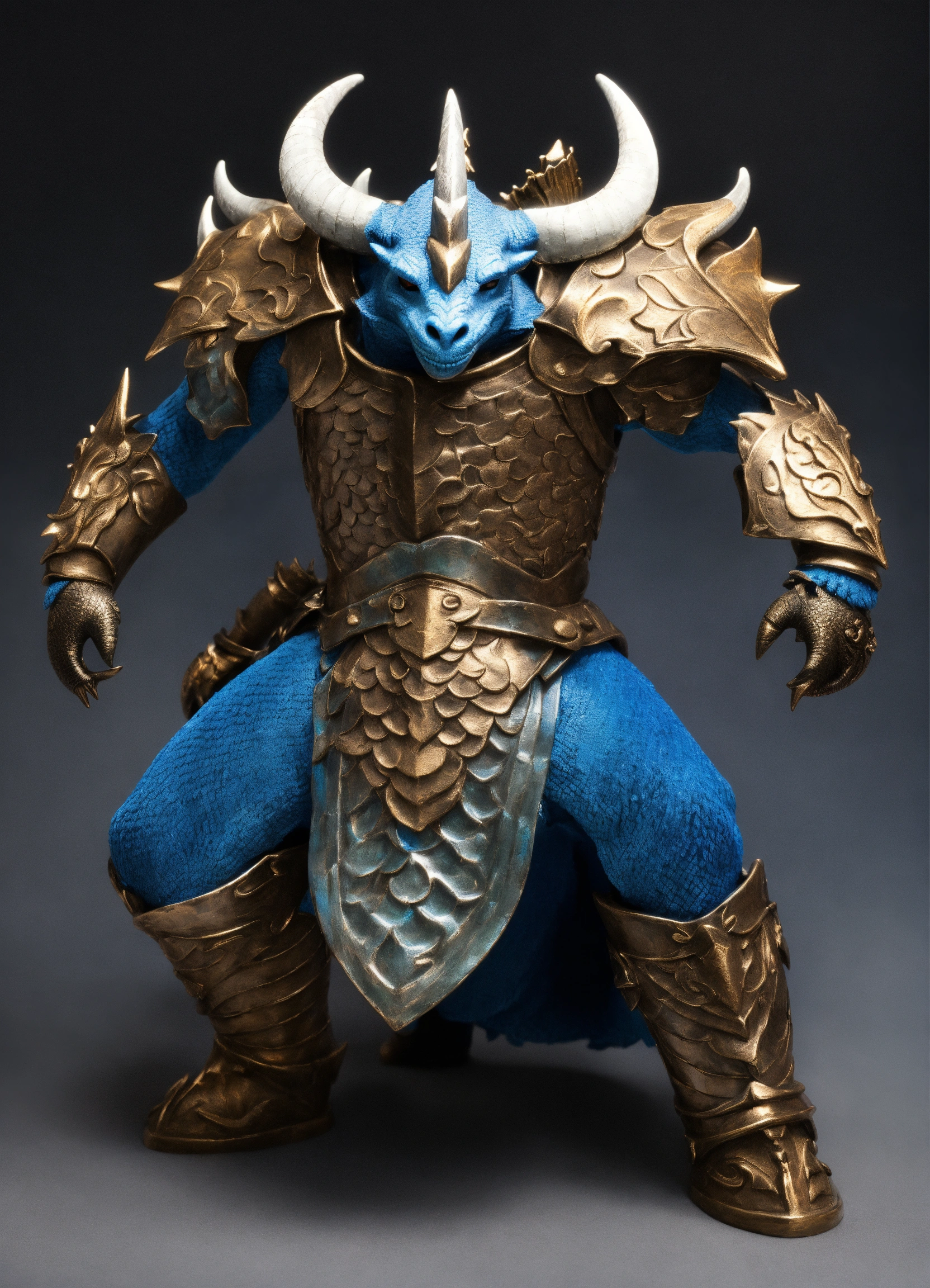 Lexica - Dragonborn, male, bronze, silver chest scales, white blue horns