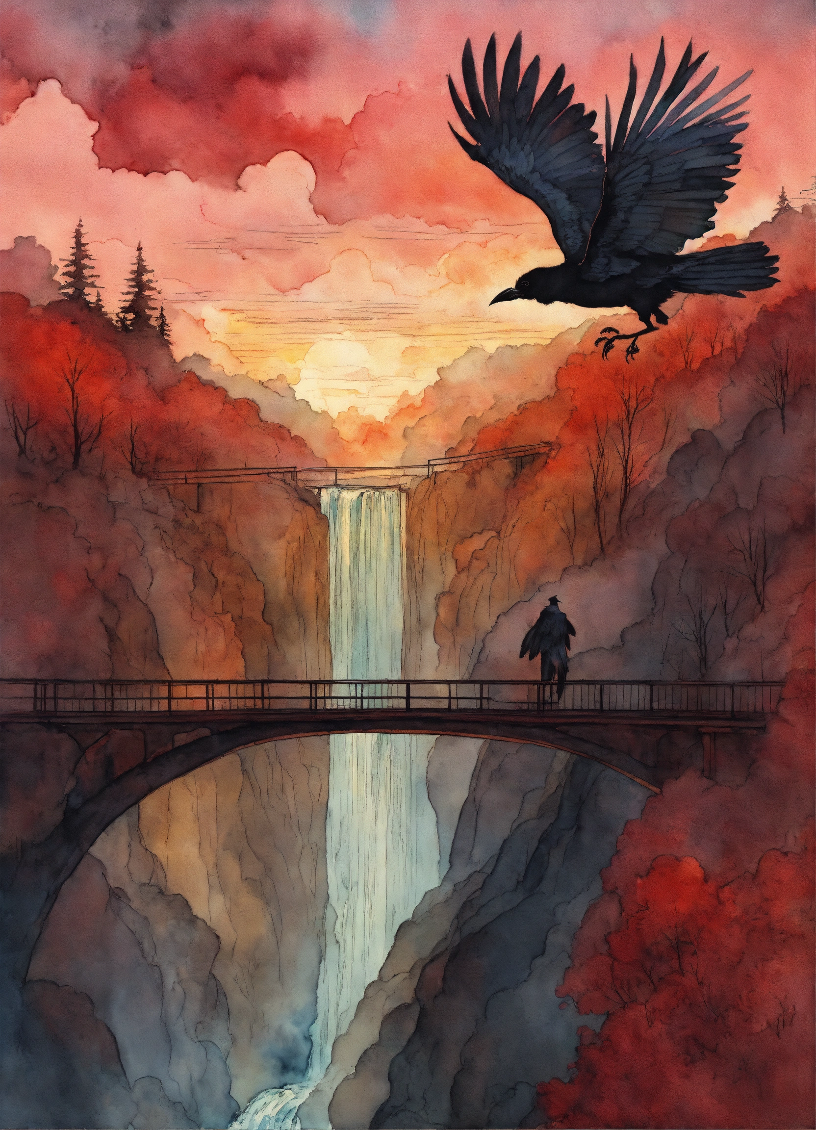 Lexica - A Crow silhouette flying through the smoke. A silhouette ...