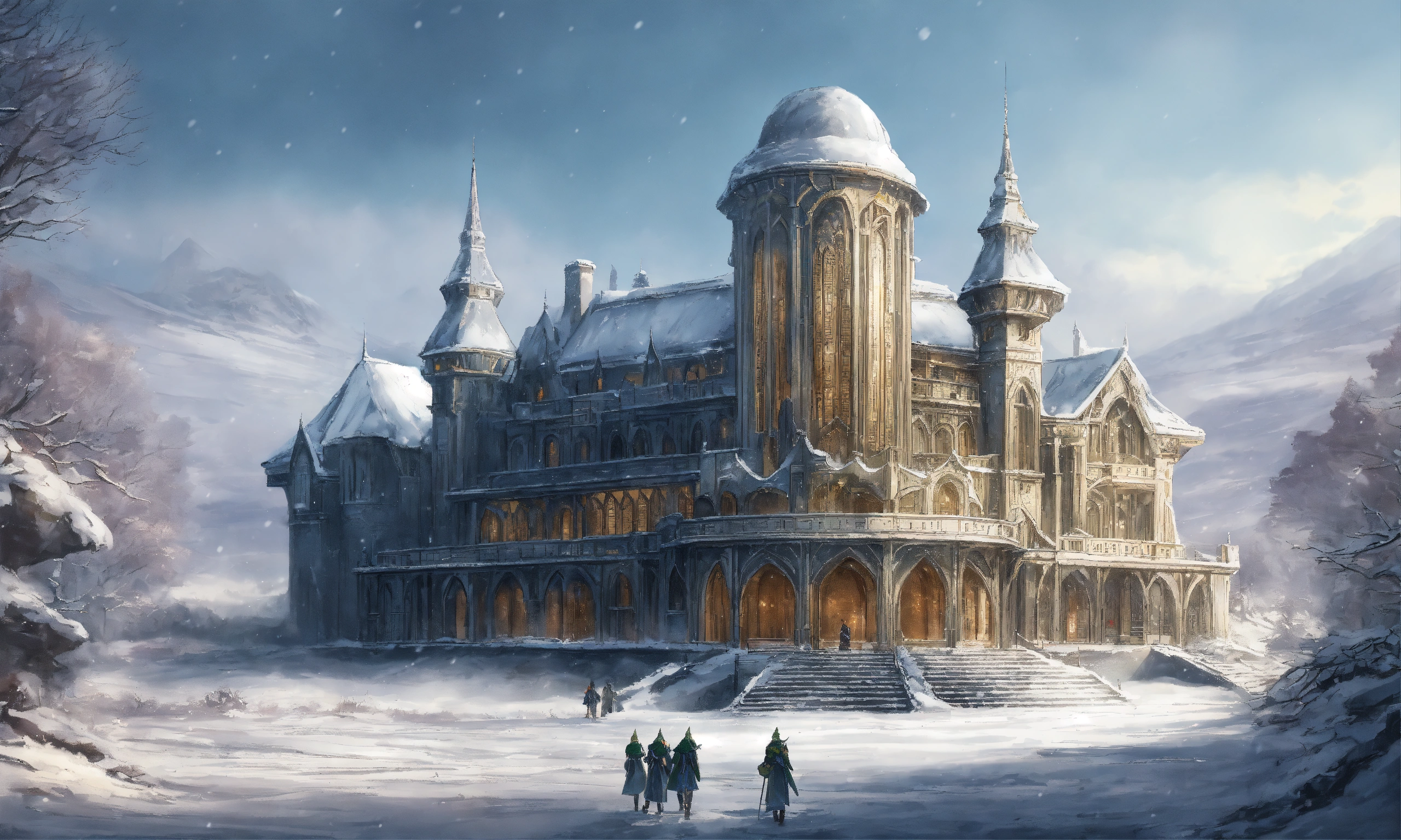 Lexica - Drawing of a fully shown elegant vast high elf sci fi palace ...