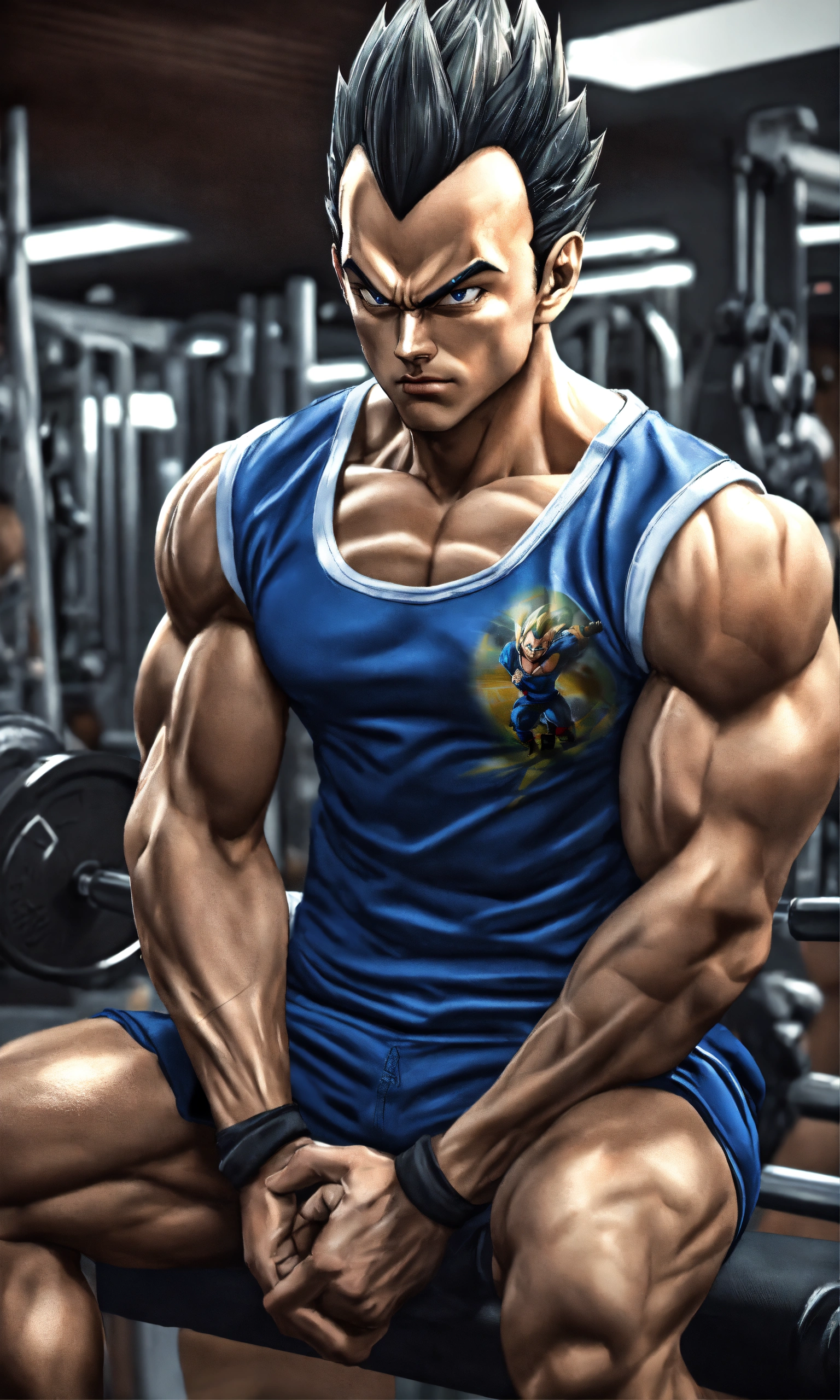 Lexica - Vegeta in a fitness gym, T-shirt with "Spiritus Motivation" on ...