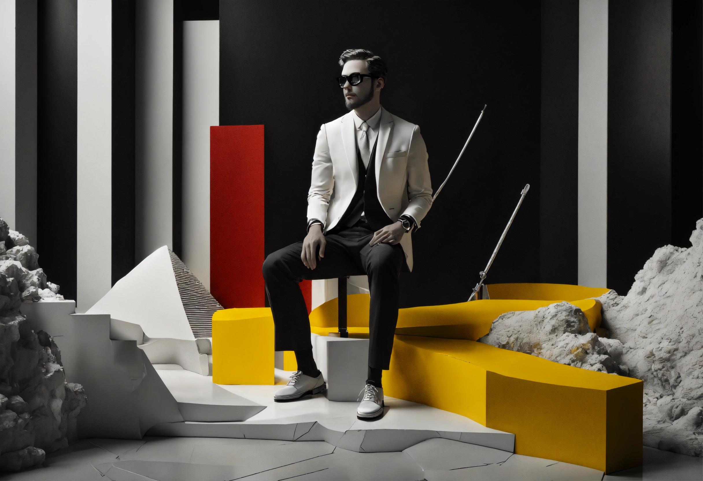 Lexica - Black and white, primary colors, 3d abstract modeling clay ...