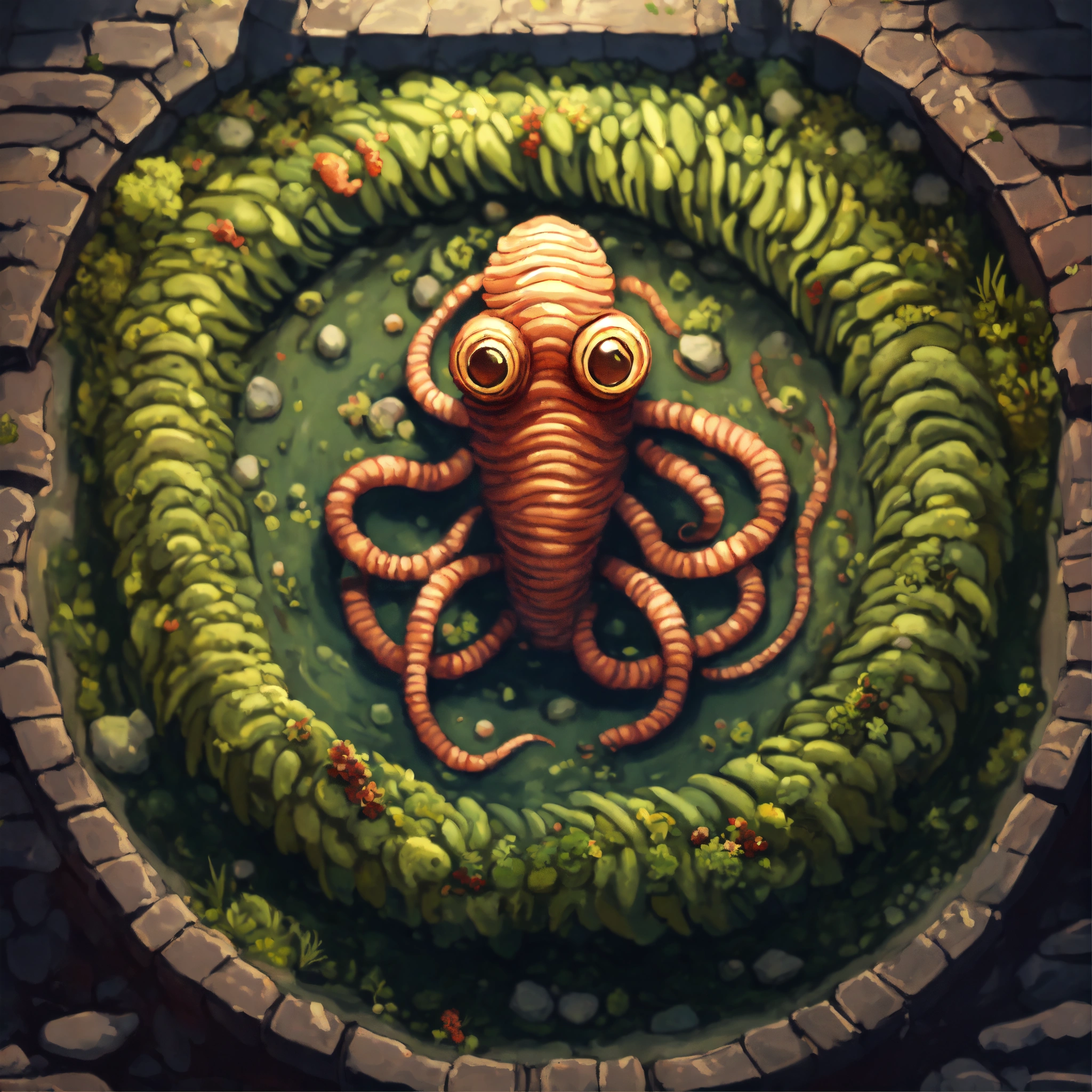 Lexica - Concept art of a top view of a humanoid worm monster made out ...