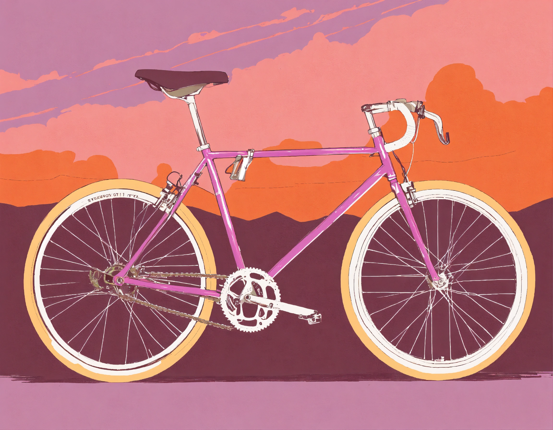 Lexica - 1970s Single speed racer bicycle muted mauve hues low angle 45 ...