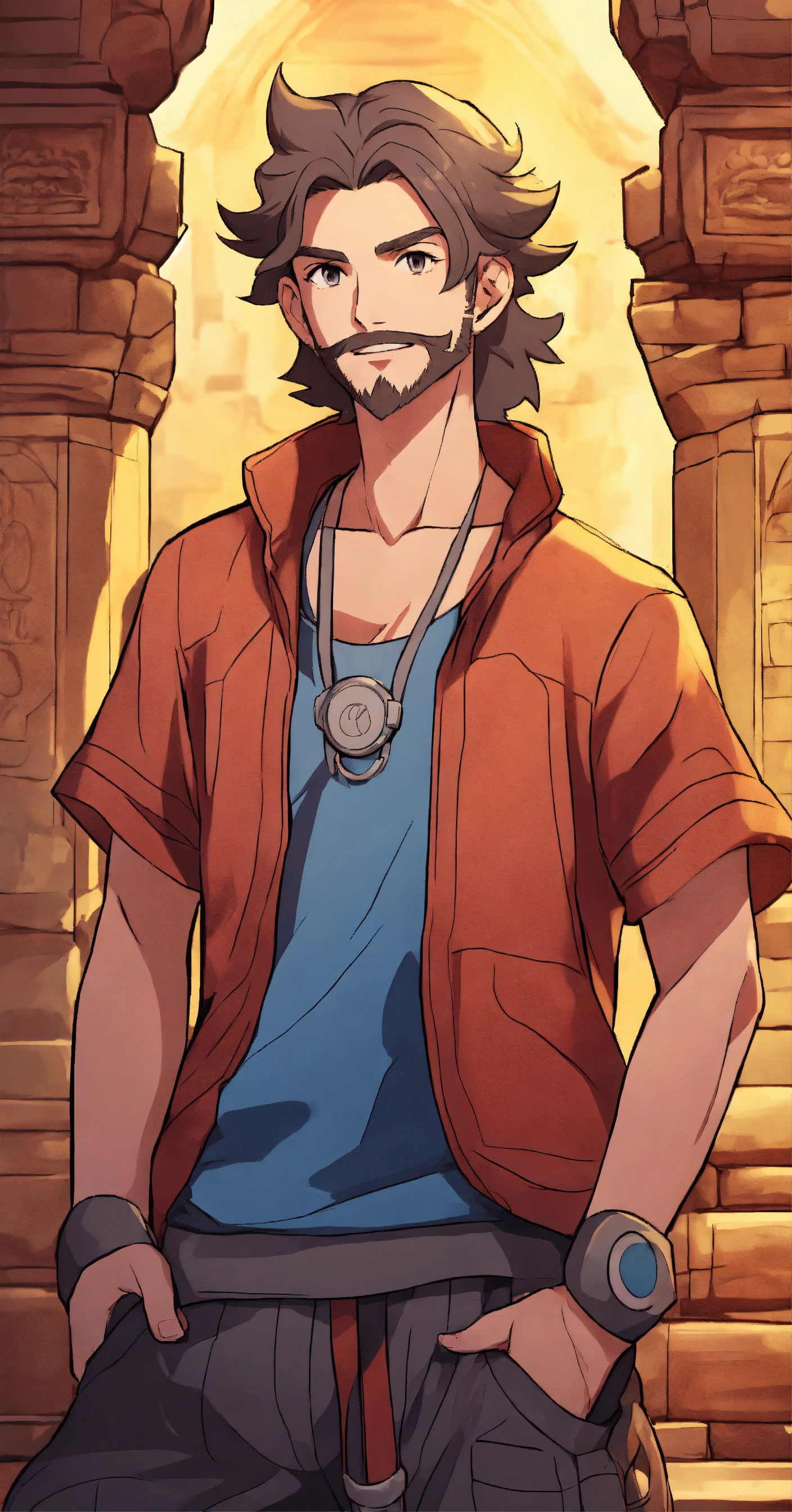 Lexica - A Pokemon trainer guy 30 years old with curly long hair and ...