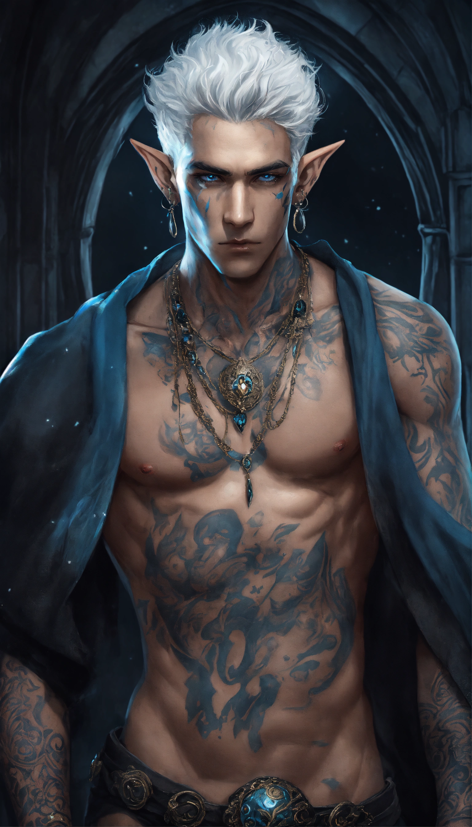 Lexica - Fantasy portrait of a tatooed male elf, sickly thin, gaunt ...